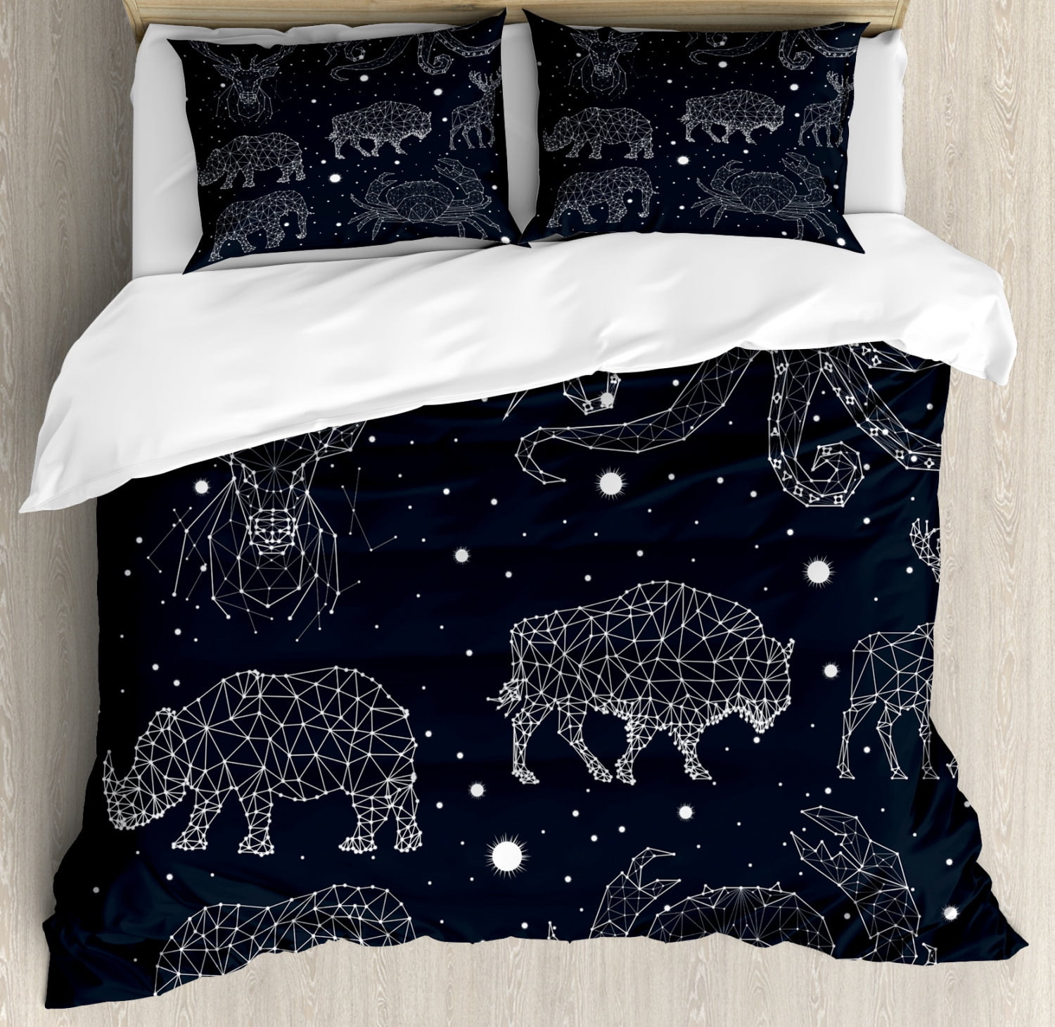 Blue and White Duvet Cover Set King Size, Constellation Deer Bison ...