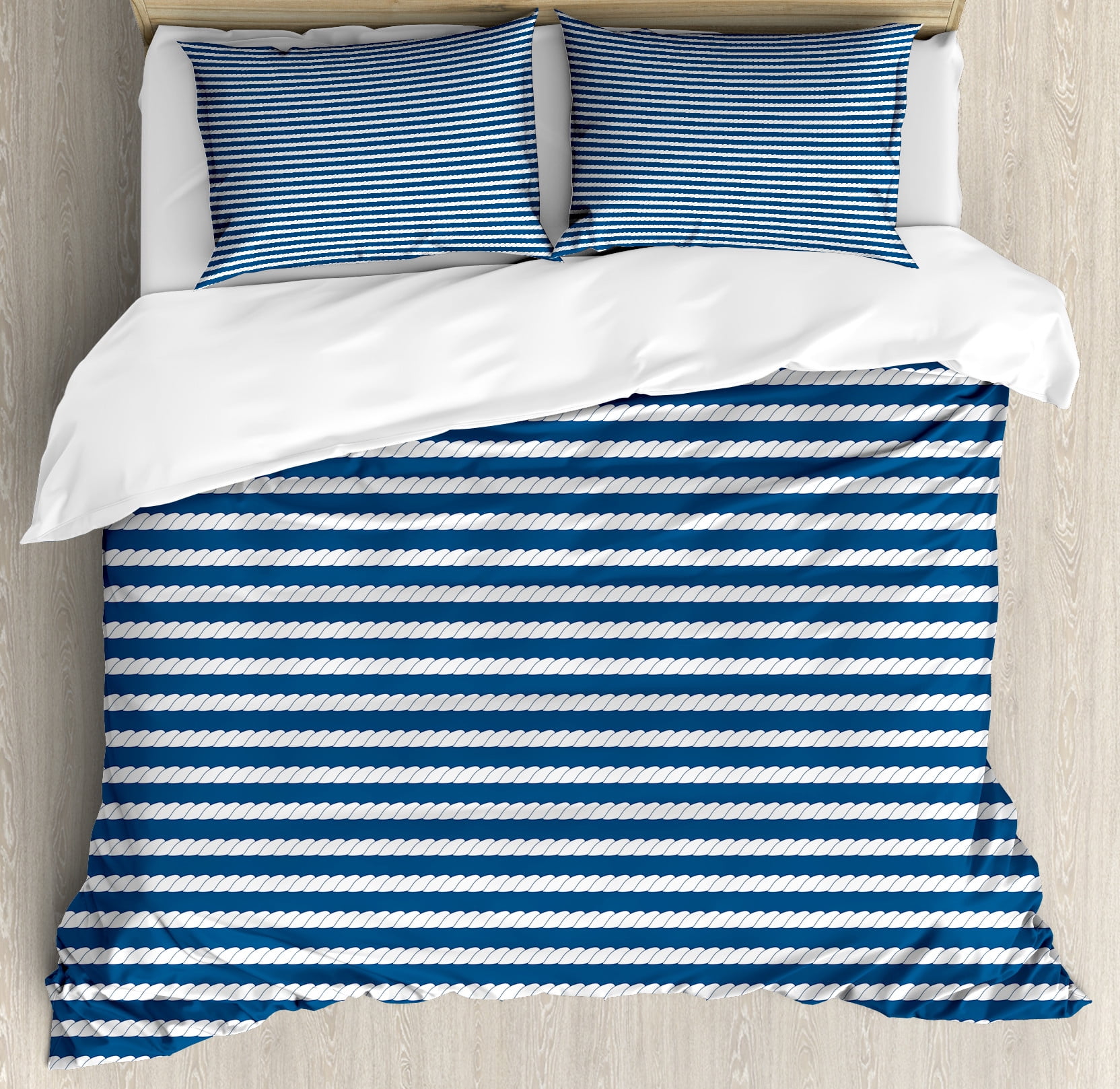 Blue and White Duvet Cover Set, Yacht Navy Marine Themed Stripe Pattern ...