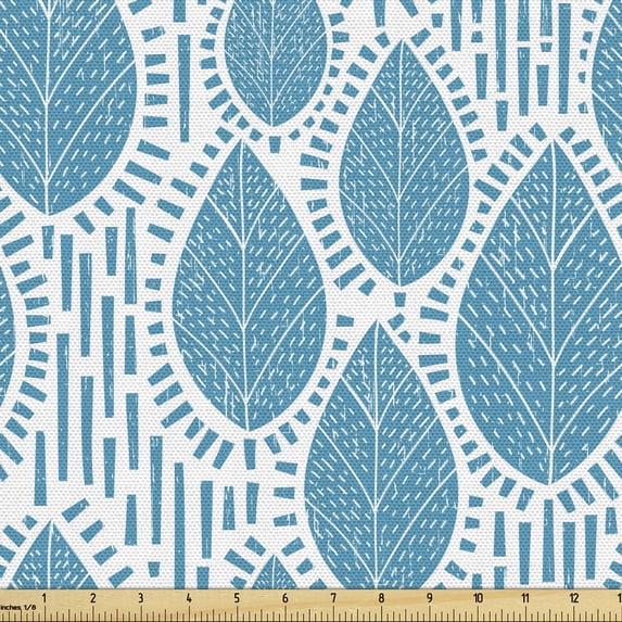 Ambesonne Blue and White Fabric by the Yard Upholstery, Leaf and ...