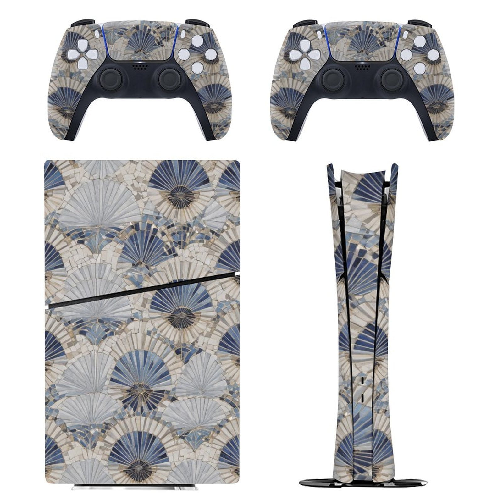 Blue White Fan-shape Classic Console Skin Bundle for PS5 Pro Slim Disc ...