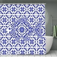 Blue White Fish Floral Tile Print Shower Curtain,Cloth Fabric ...