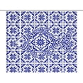 Blue White Fish Floral Tile Print Shower Curtain,Cloth Fabric ...