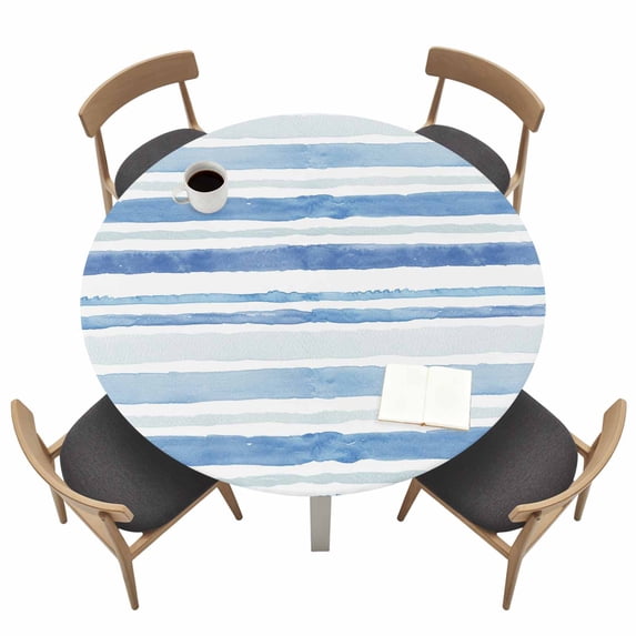 Blue White Fitted Tablecloth with Elastic Edged, Round Table Cloth for ...