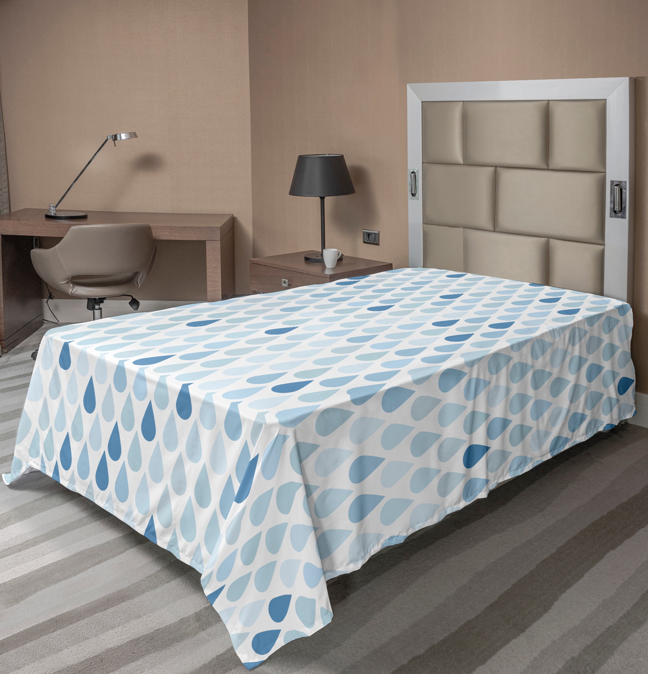 Ambesonne Blue Flat Sheet, Raindrops White Navy, TwinXL Size, Pale Blue ...