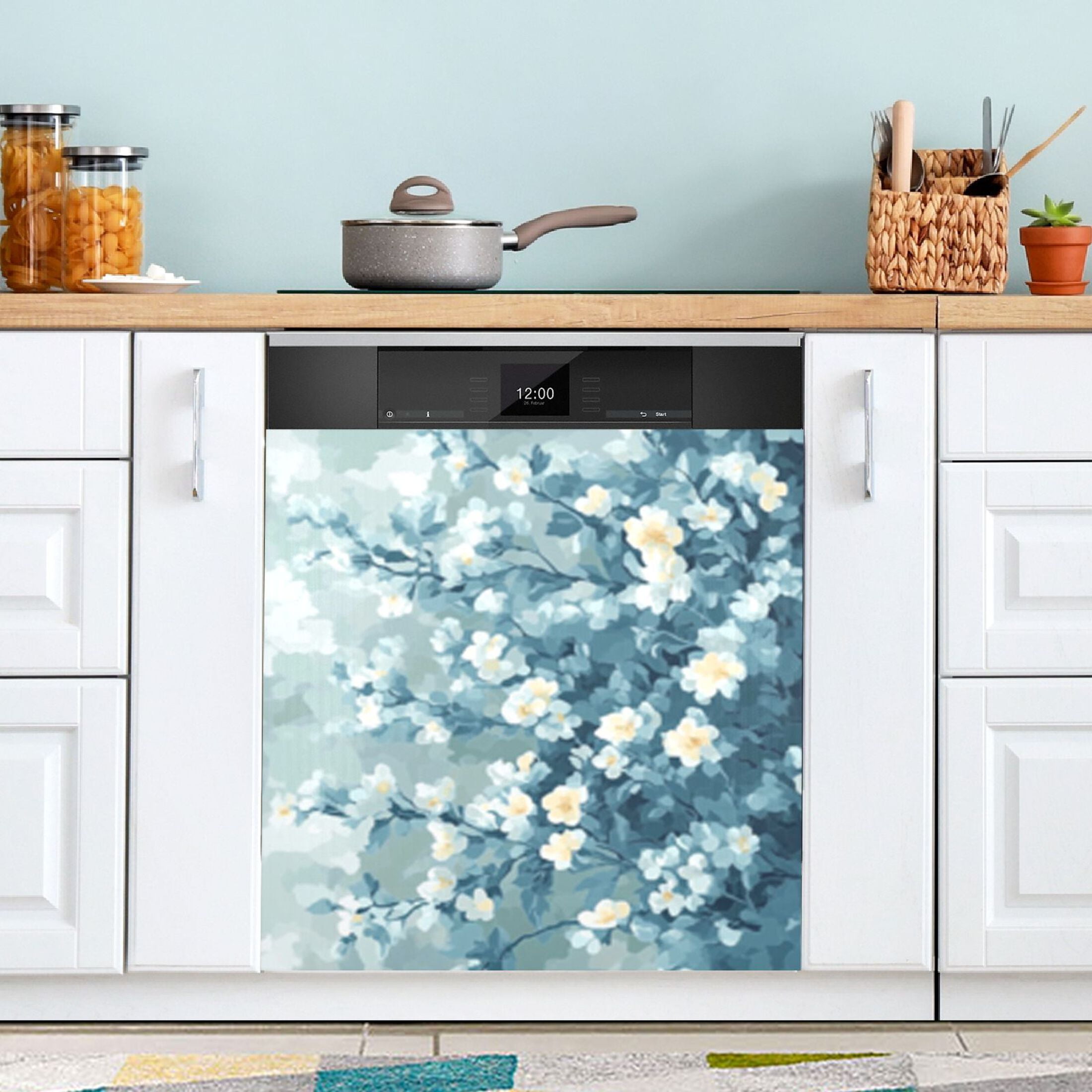 Blue and White Floral Art Dishwasher Magnet Cover Reuseable ...