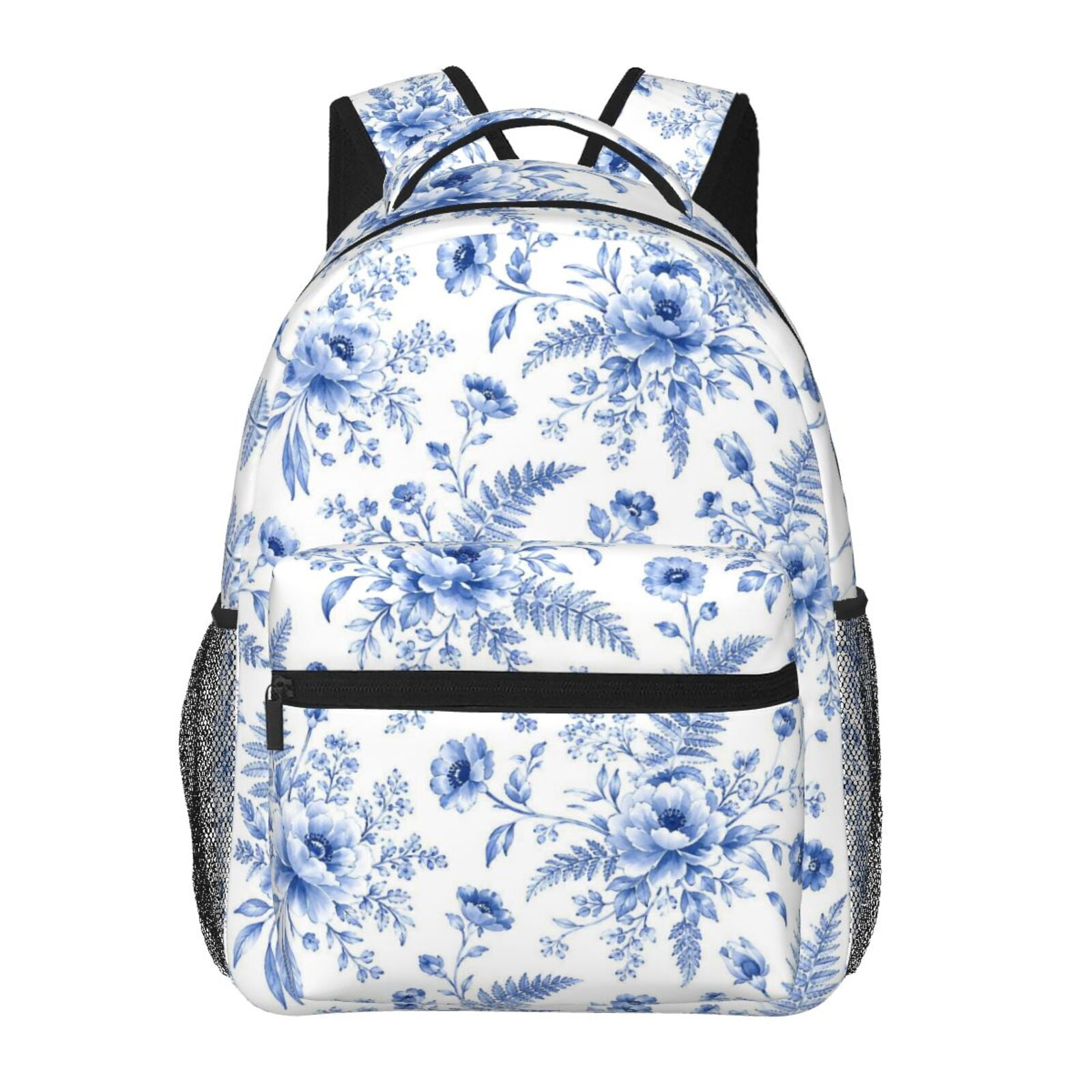Blue White Floral Backpack Lightweight Travel Bag for Men and Women ...