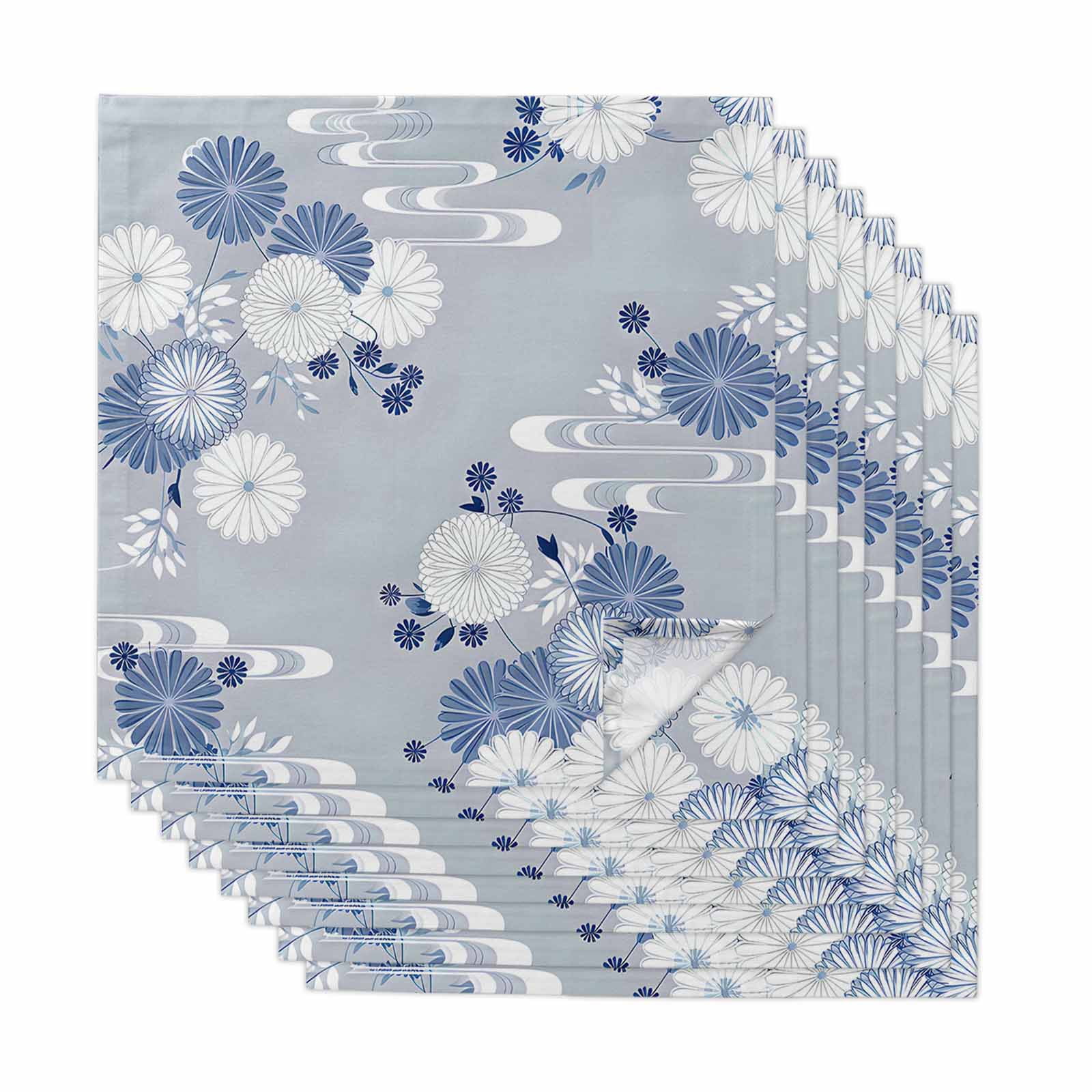 Blue White Floral Cloth Napkins, Spring Botanical Leaves Farmhouse ...