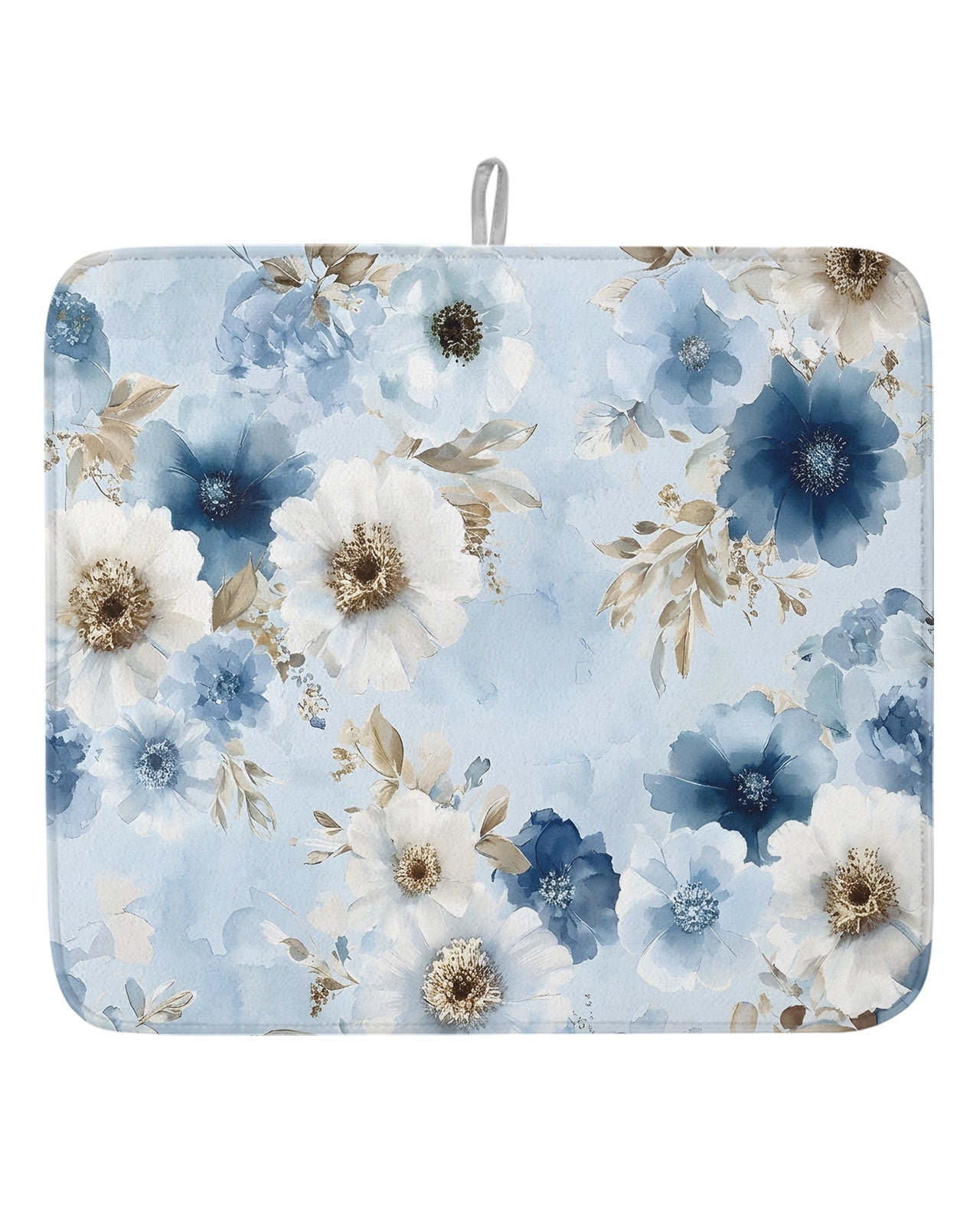 Blue White Floral Dish Drying Mat for Kitchen Counter,Oil Painting ...