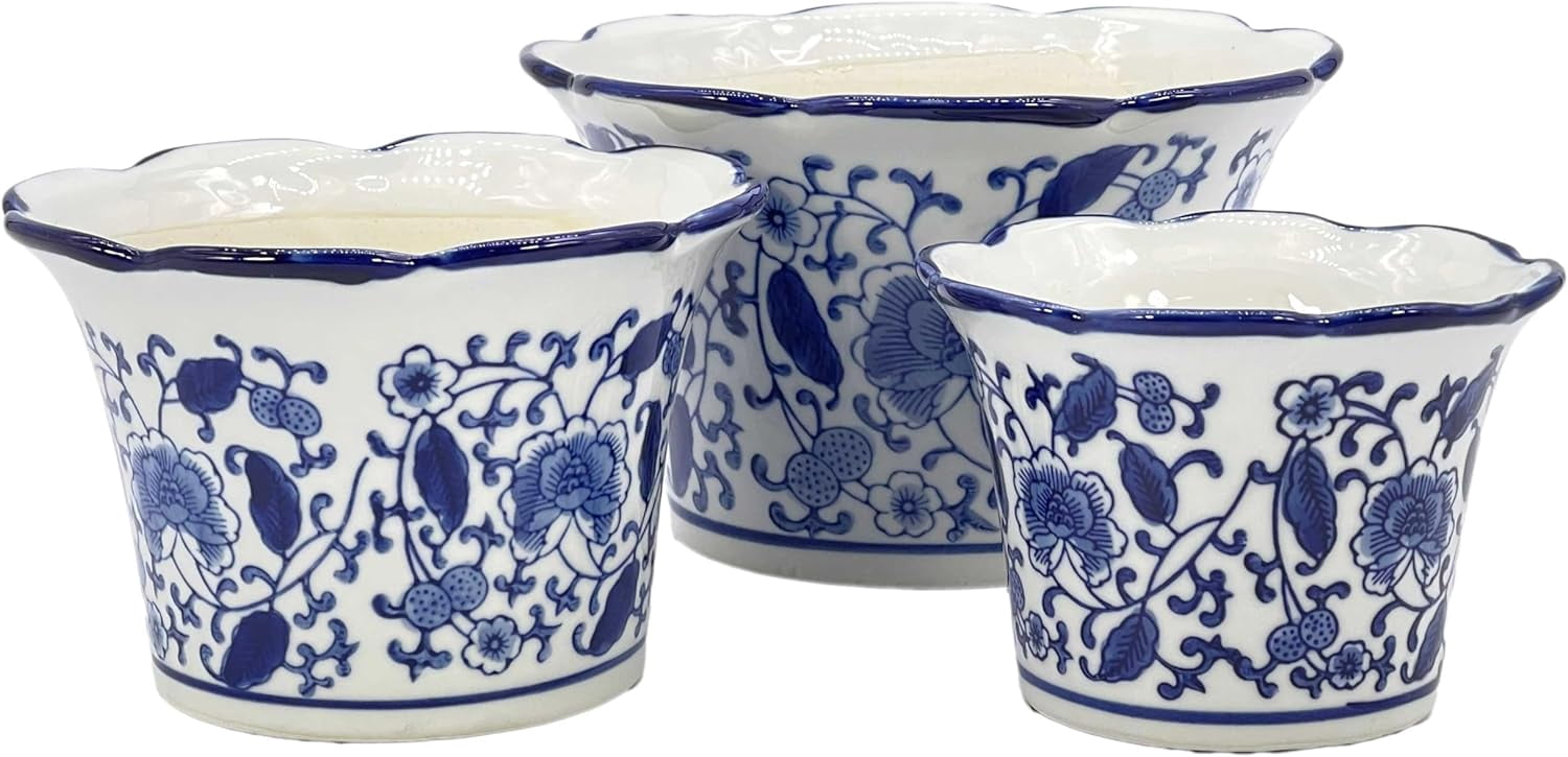Blue & White Floral Porcelain Ceramic Decorative Flower 8"/6"/4.5 ...
