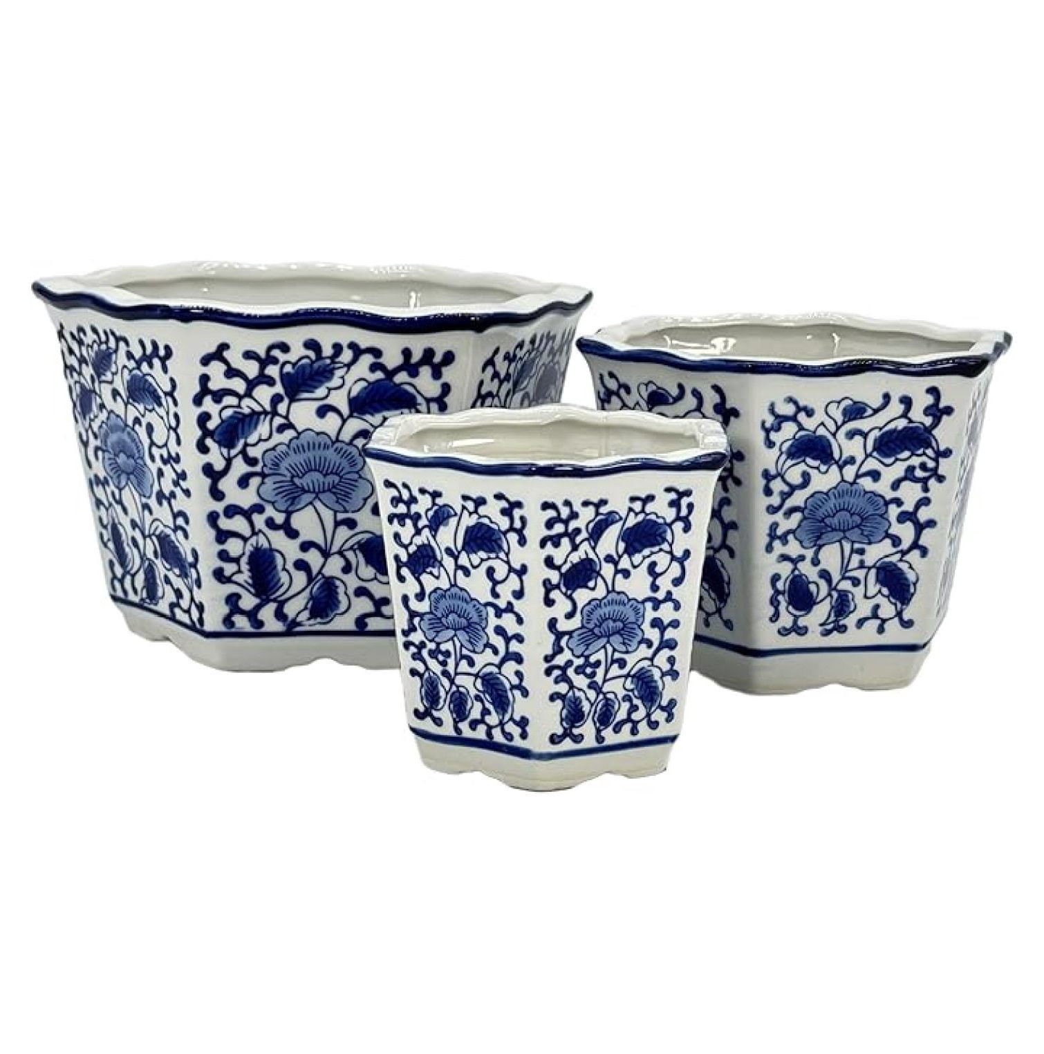 Blue & White Floral Porcelain Ceramic Decorative Flower Pot 8"/6"/4.5 ...