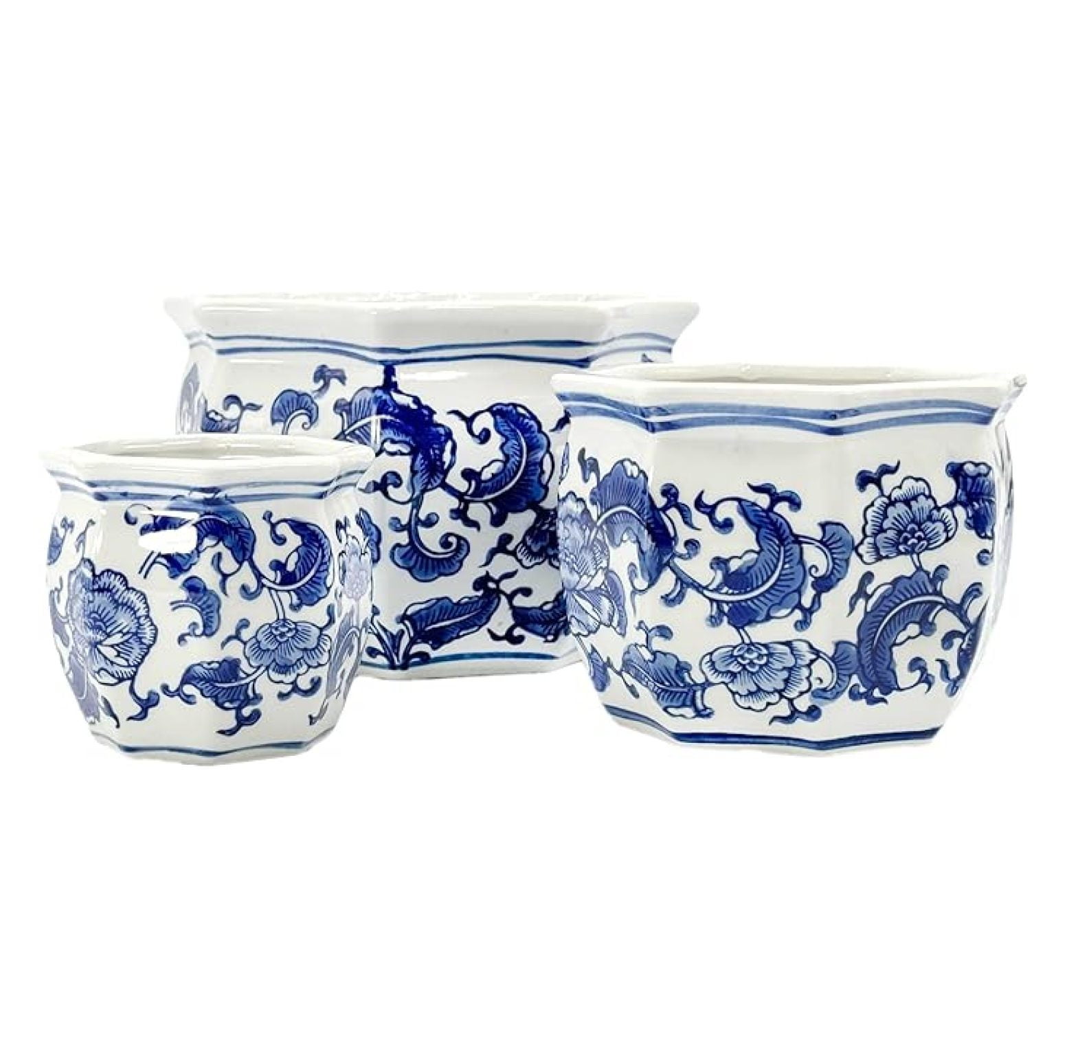 Blue & White Floral Porcelain Ceramic Decorative Flower Pot 8"/6"/4.5 ...