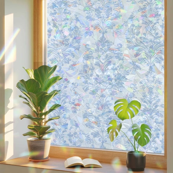 Blue and White Floral Retro Window Privacy Film, Rainbow Film ...