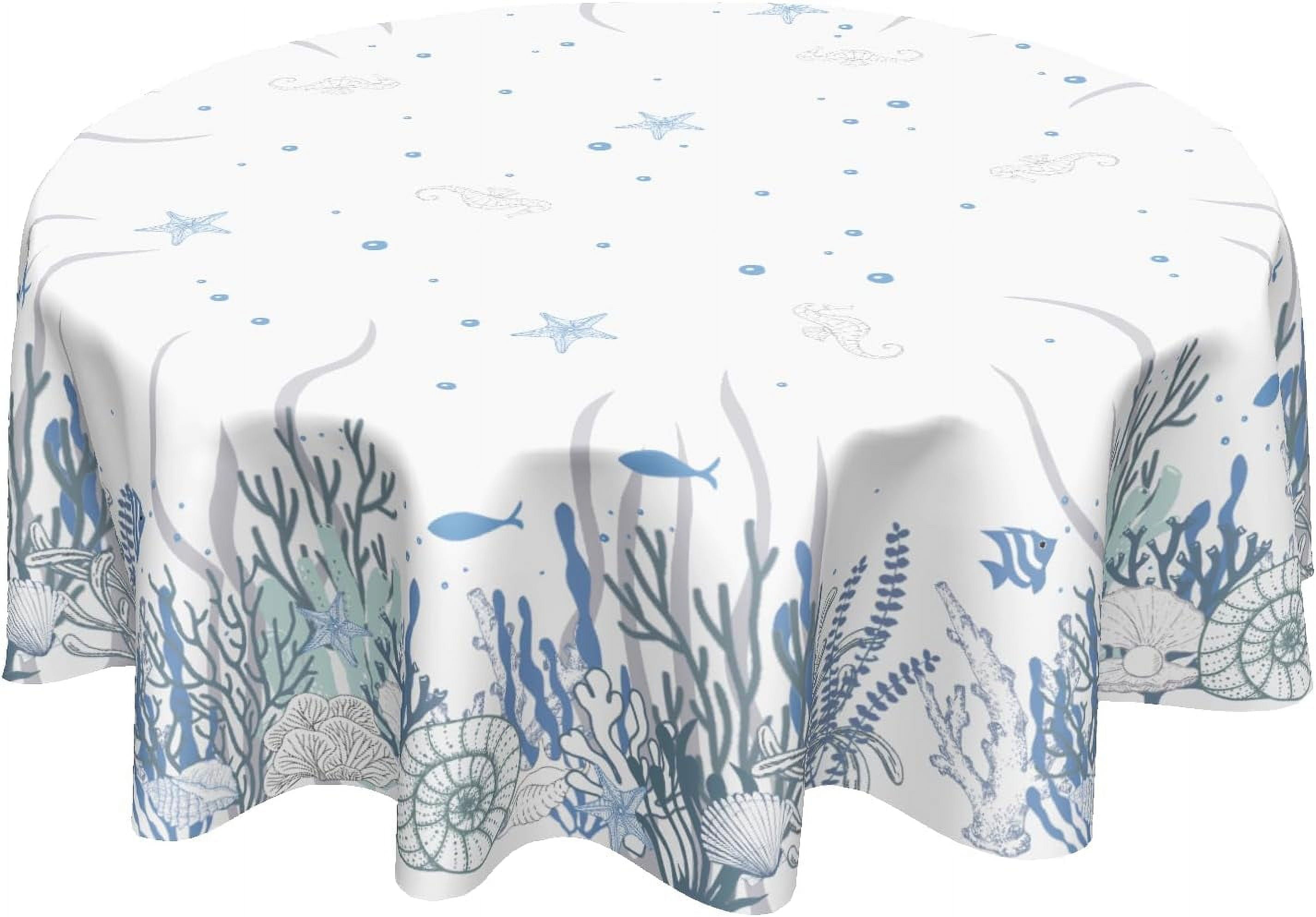 Blue White Floral Round Tablecloth 60 Inch Spring Summer Tablecloth ...