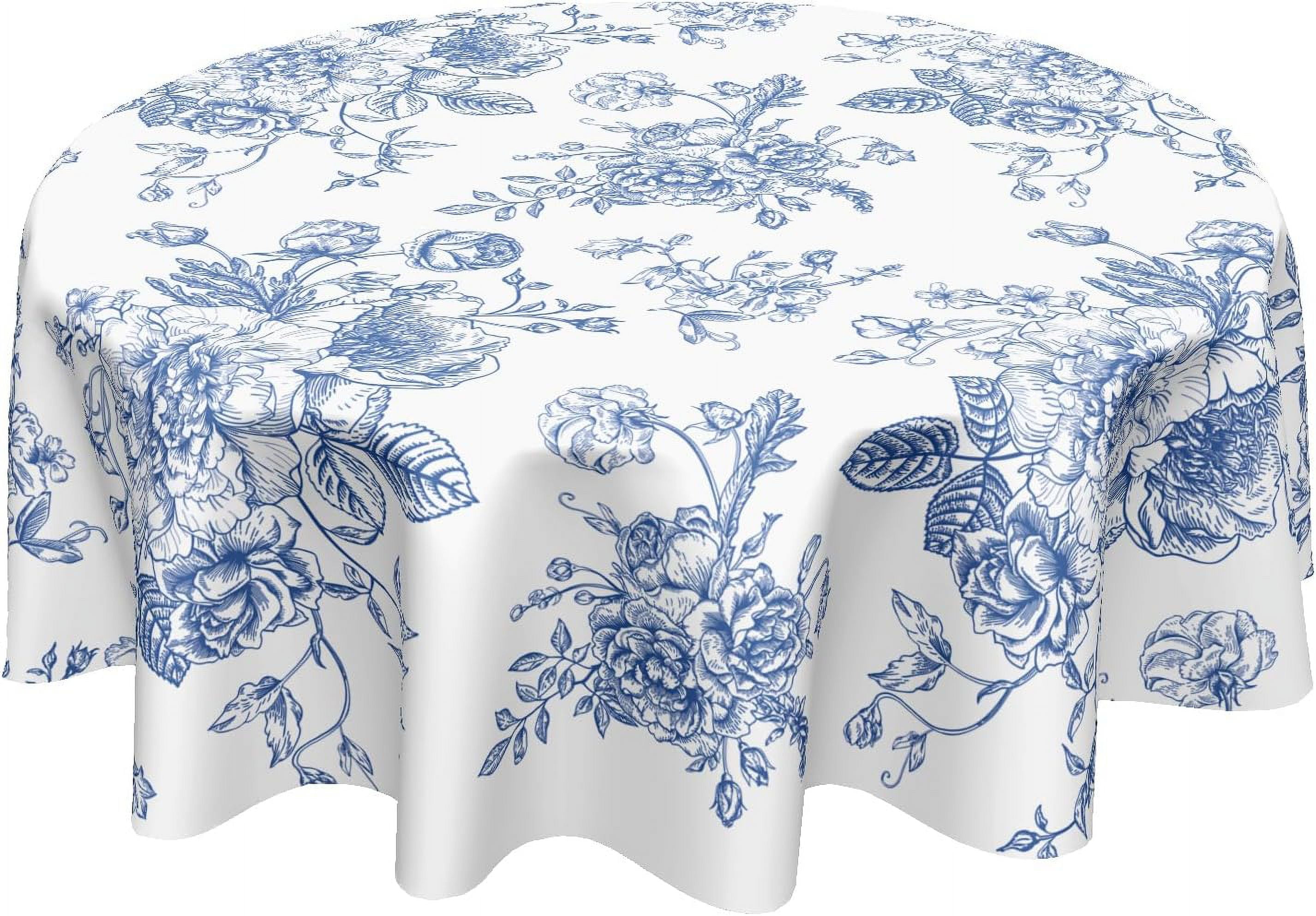 Blue White Floral Round Tablecloth 60 Inch Spring Summer Tablecloth ...