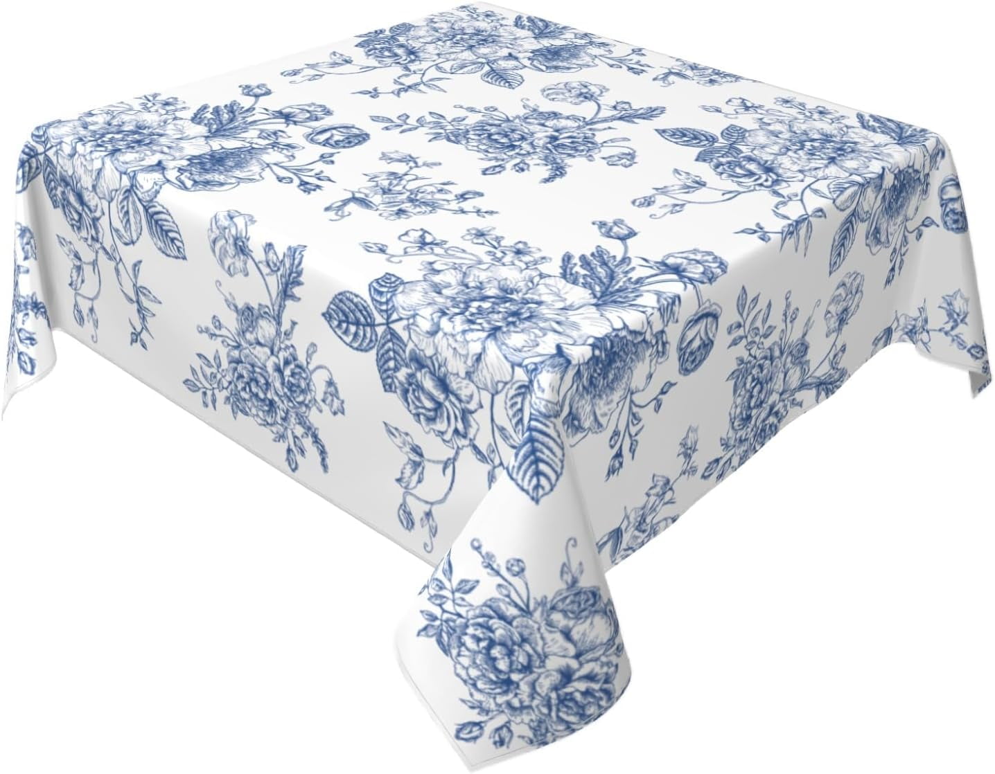 Blue White Floral Square Tablecloth 54x54 Inch Vintage Flower Table ...