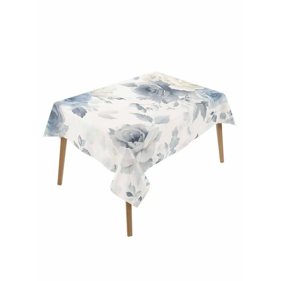 Blue White Floral Table Cloth, Botanical Garden Flowers Leaves ...