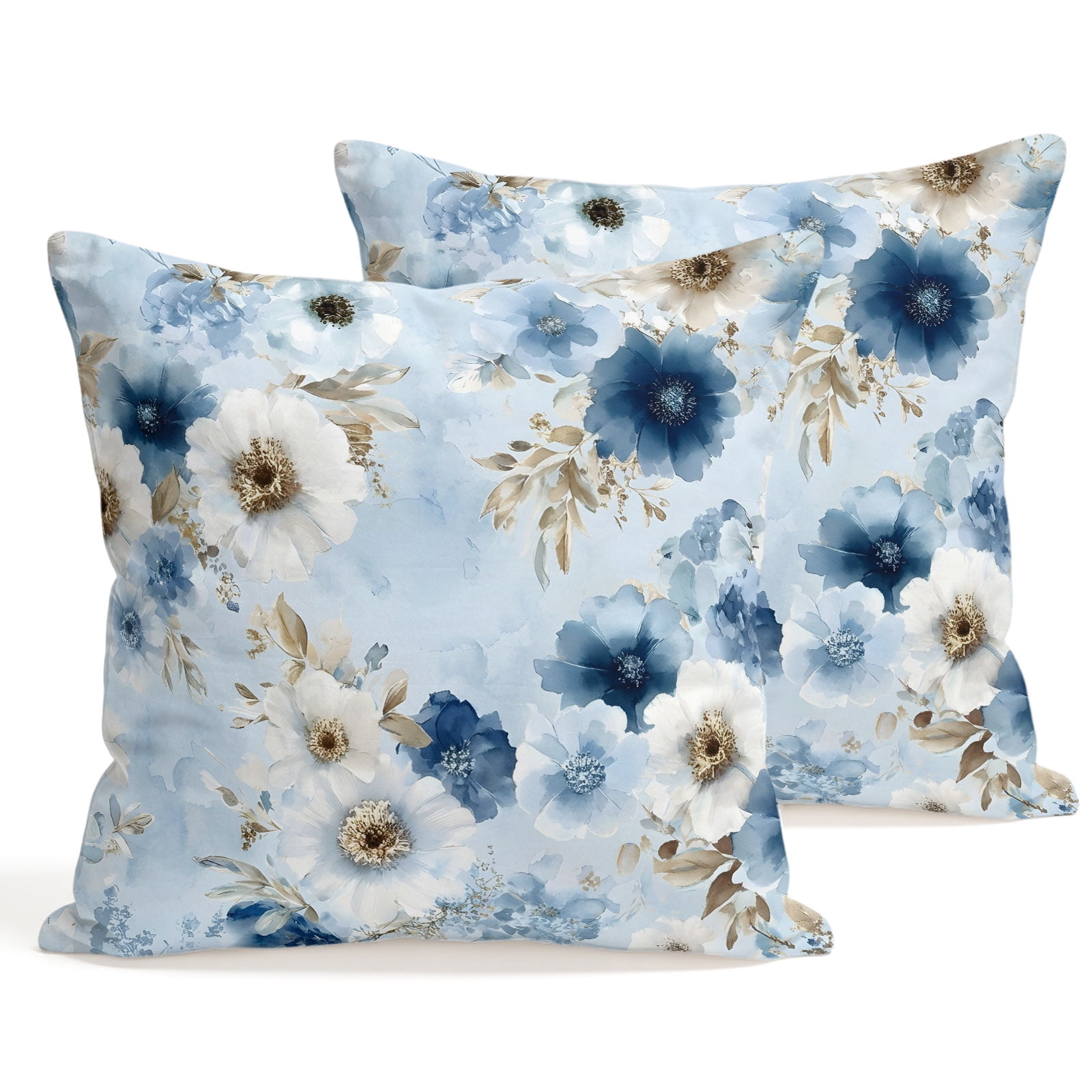 Blue White Floral Throw Pillow Covers 18 x 18 Inch Pillow Covers Set of ...