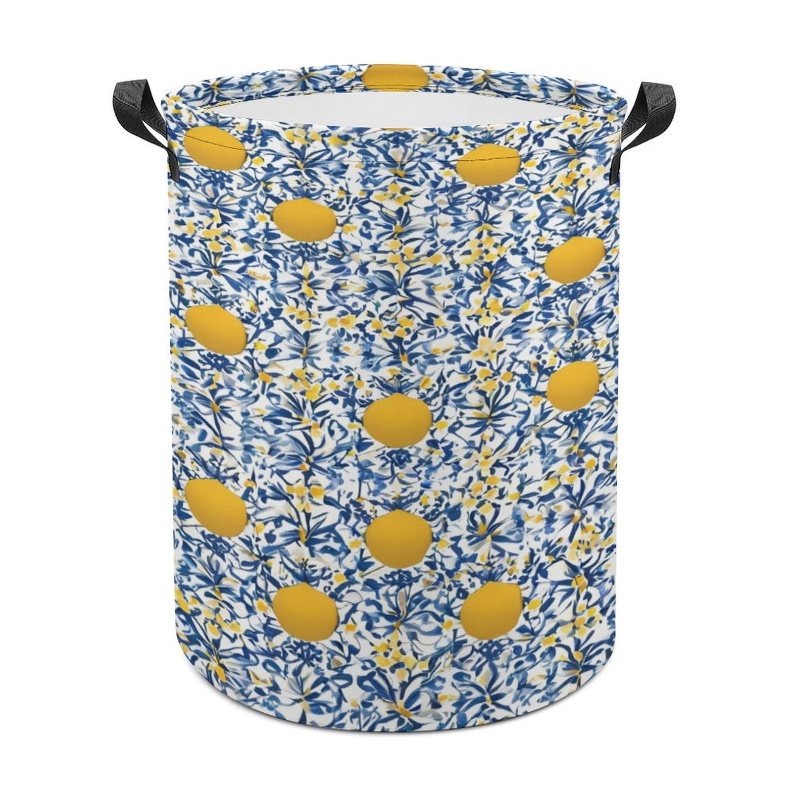 Blue White Floral Tiles Pattern Large Dirty Clothes Hamper Foldable ...