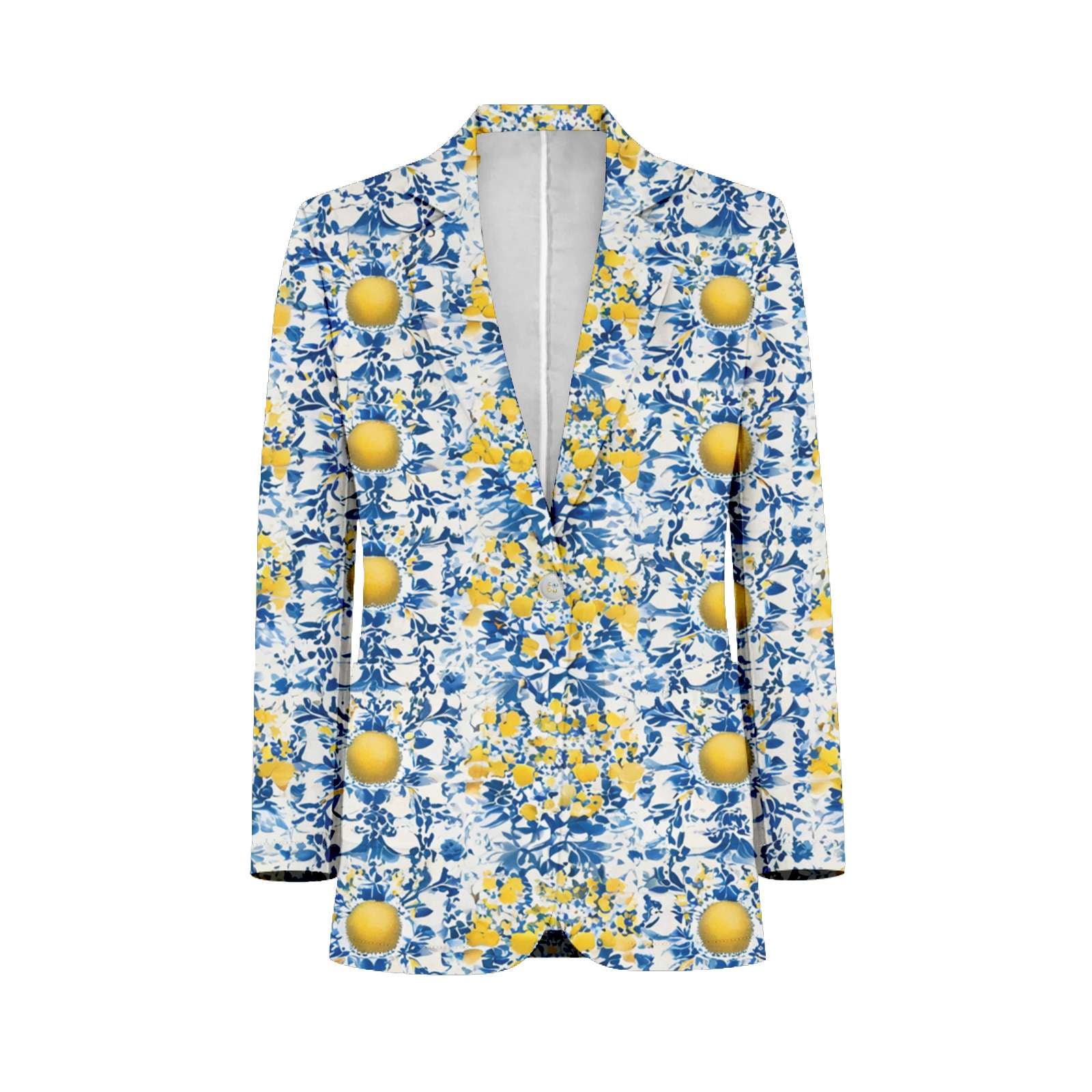 Blue White Floral Tiles Pattern Men Blazers Slim Clothing Summer Jacket ...