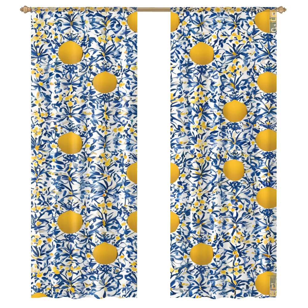 Blue White Floral Tiles Pattern Modern Tulle Window Curtains for Living ...