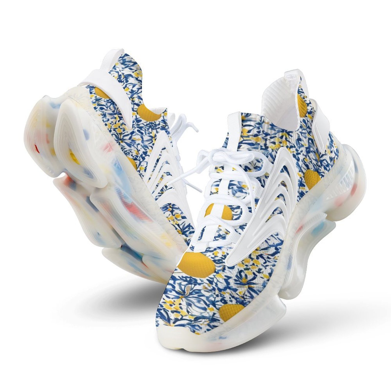 Blue White Floral Tiles Pattern Walking Shoes for Men Woman Lightweight ...