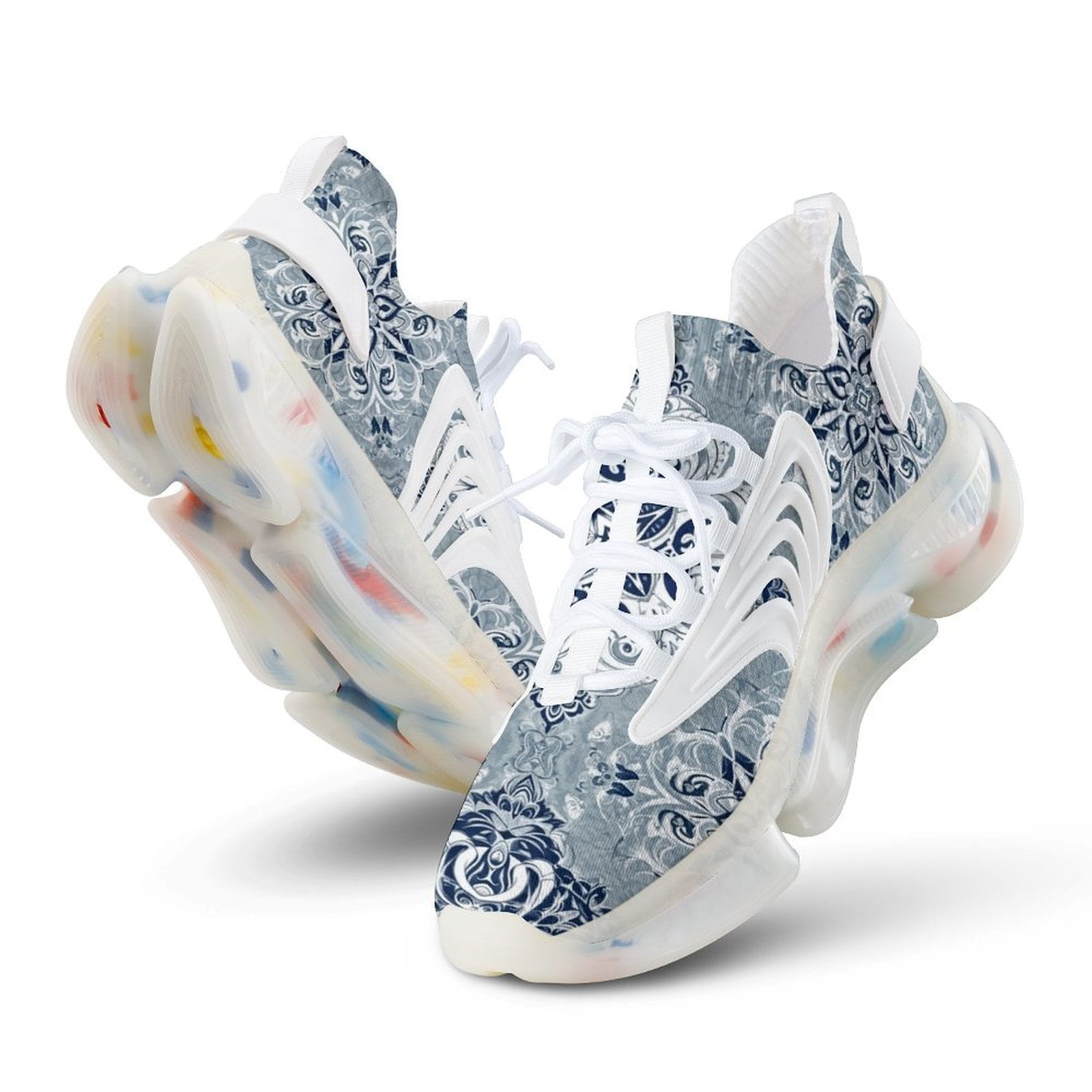 Blue White Floral Tiles Pattern Walking Shoes for Men Woman Lightweight ...