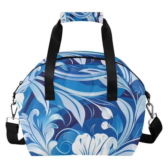 Blue White Florals Insulated Lunch Bag Reusable Quilted Lunch Box ...