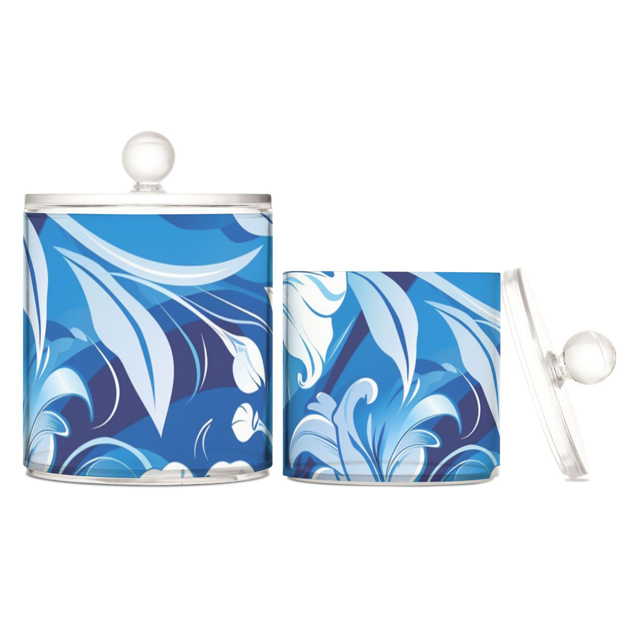 Blue White Florals Translucent Plastic Cans Storage Canisters with Lid ...