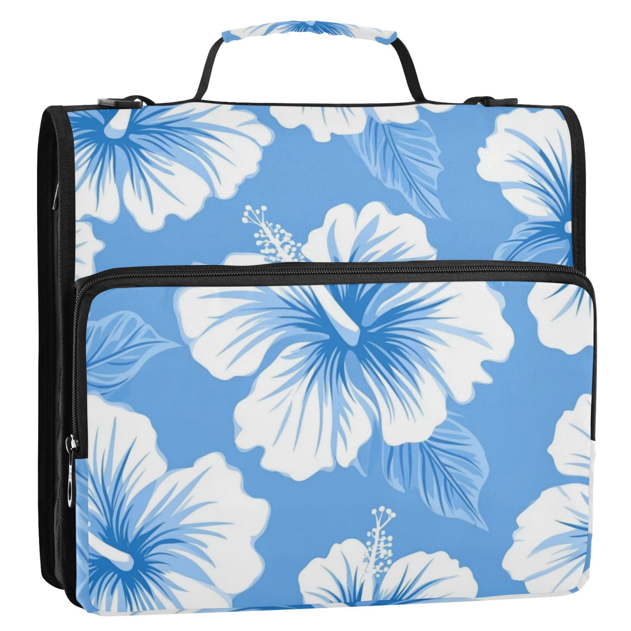 Blue White Florals Tropical Hawaii Binder Bag with Shoulder Strap 3 ...