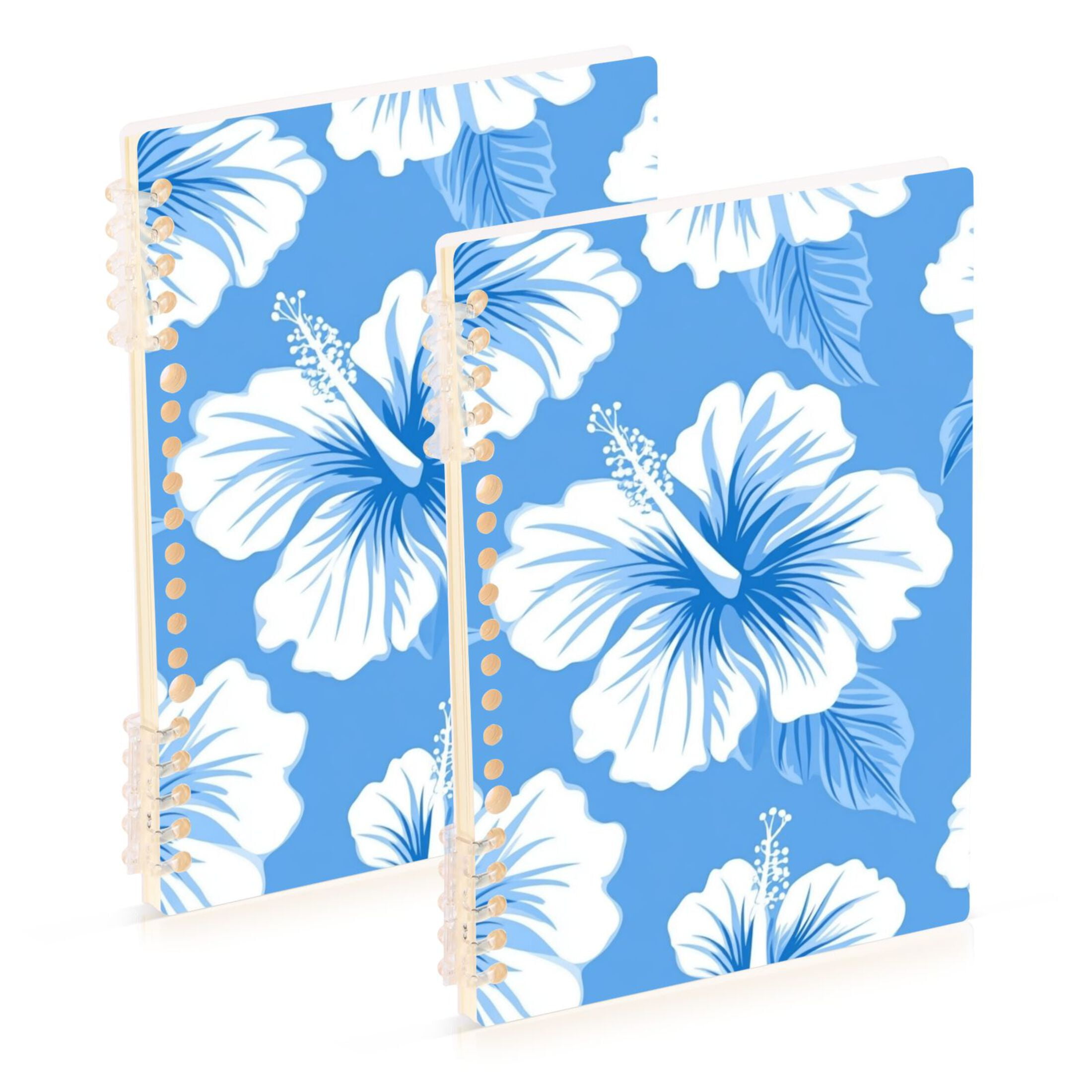 Blue White Florals Tropical Hawaii Notebook Detachable Coil Notebook Diary A5 Size 60 Pages 2 ...