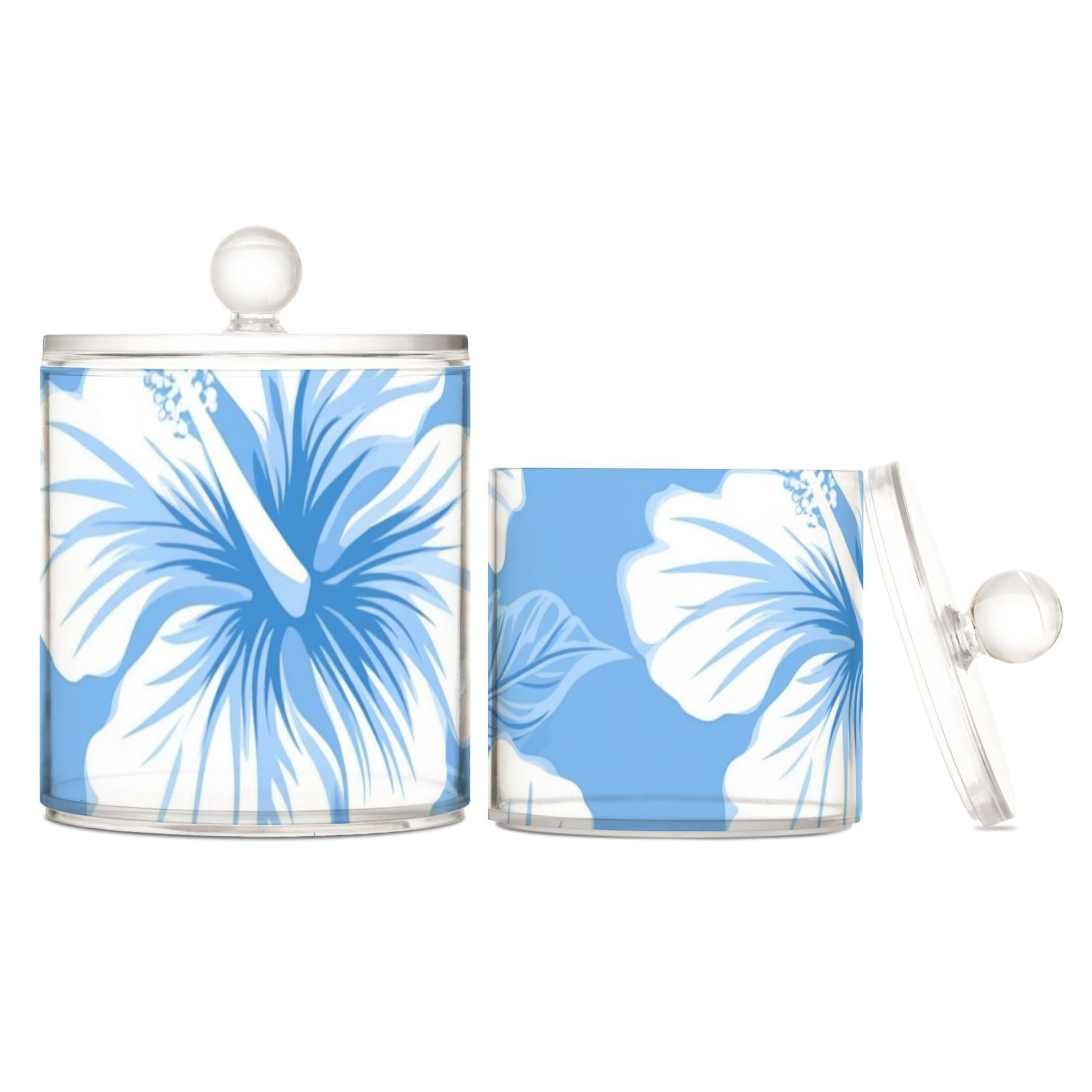 Blue White Florals Tropical Hawaii Translucent Plastic Cans Storage ...