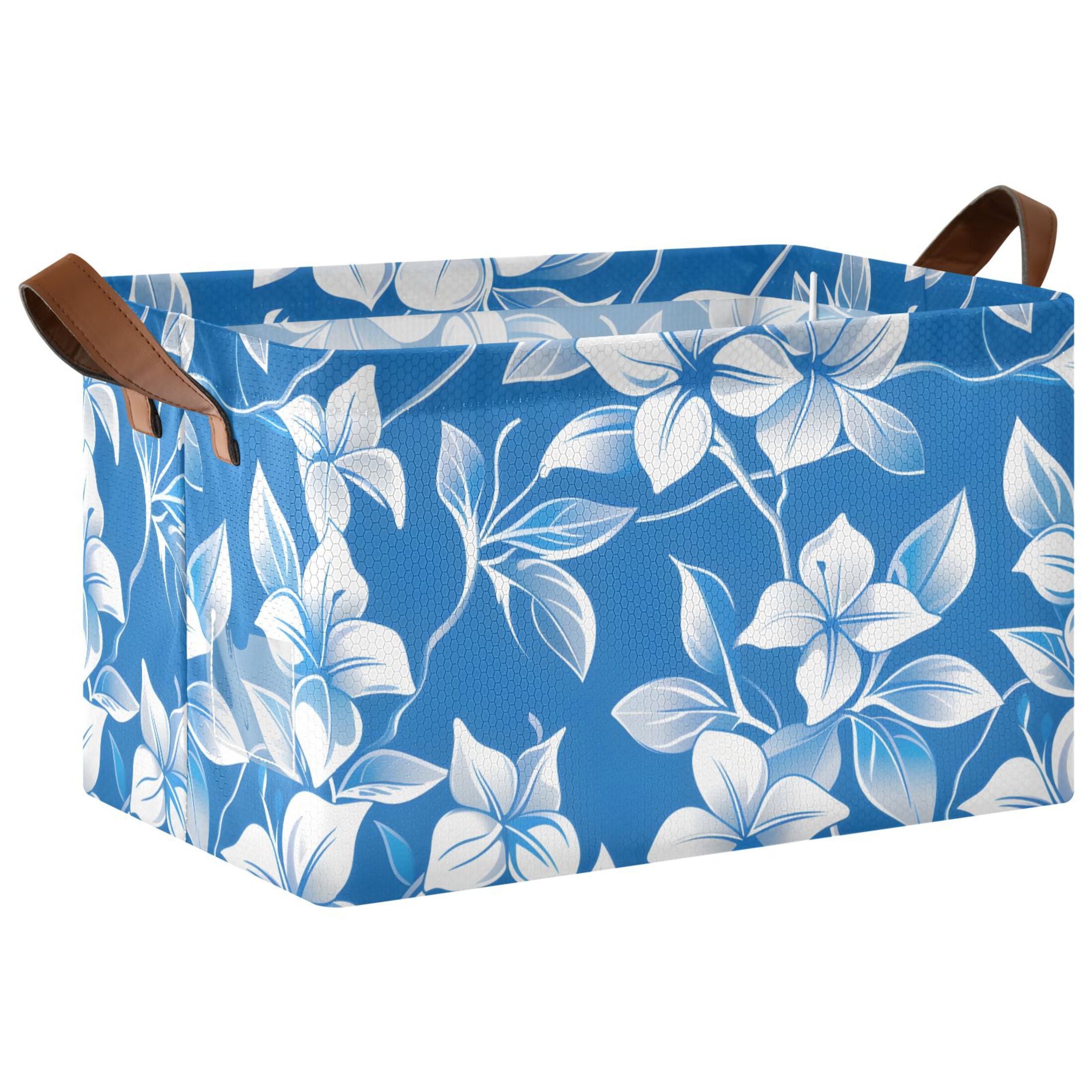 Blue White Flower Collapsible Storage Bins Fabric Shelf Baskets with ...