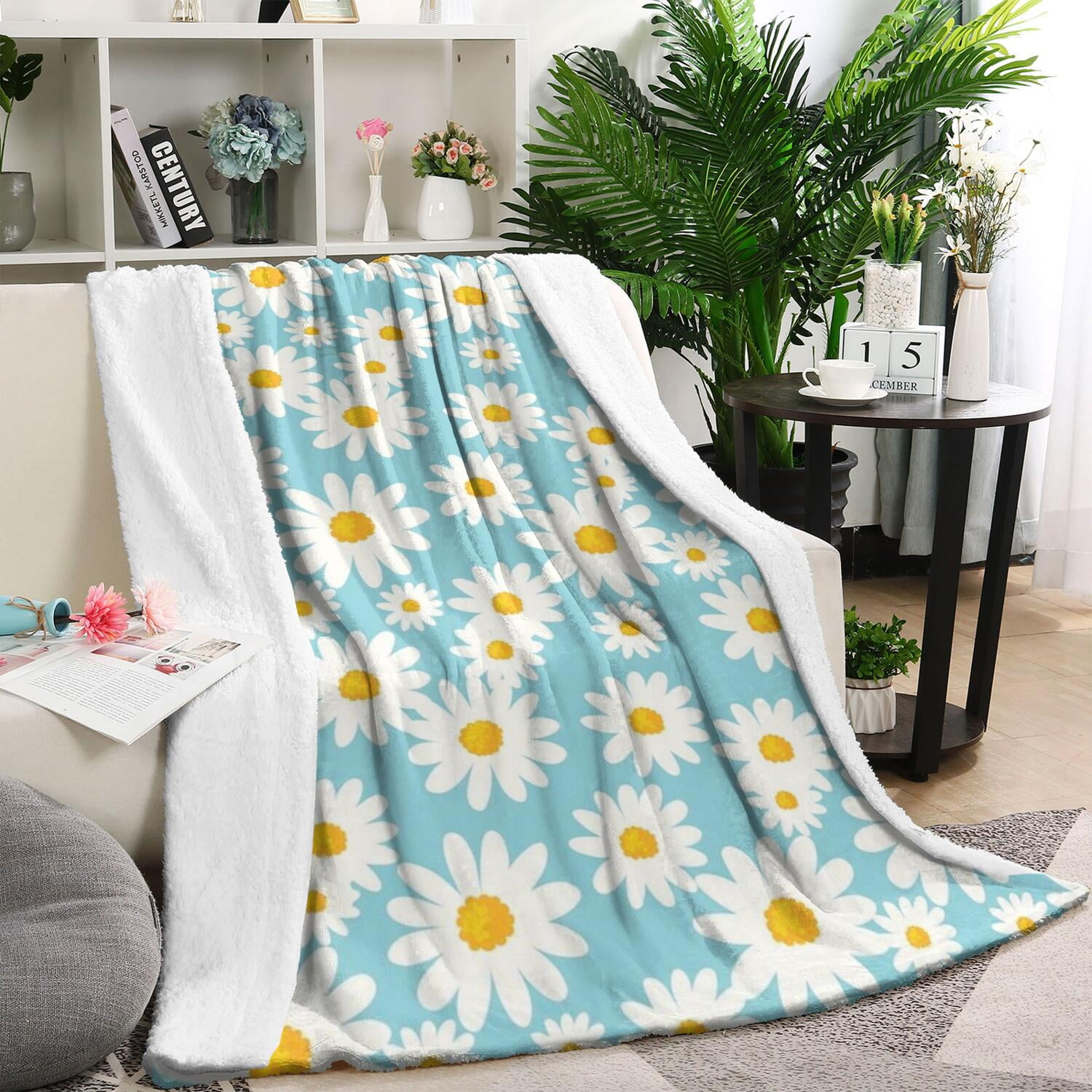 Blue White Flower Pattern Blanket,Comfortable Soft Flannel Throw ...