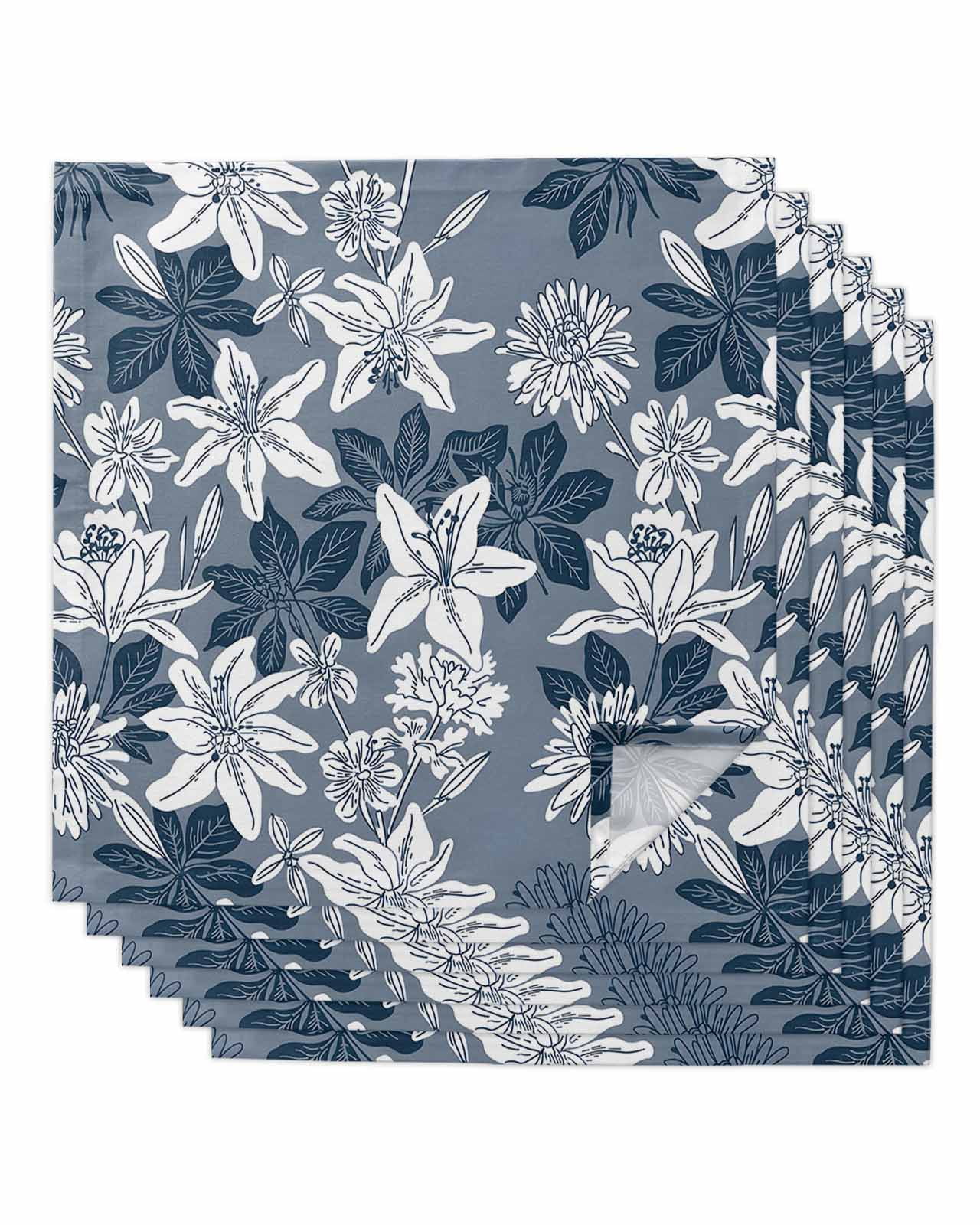 Blue White Flowers Cloth Napkins Set of 6 Reusable Dinner Napkins ...