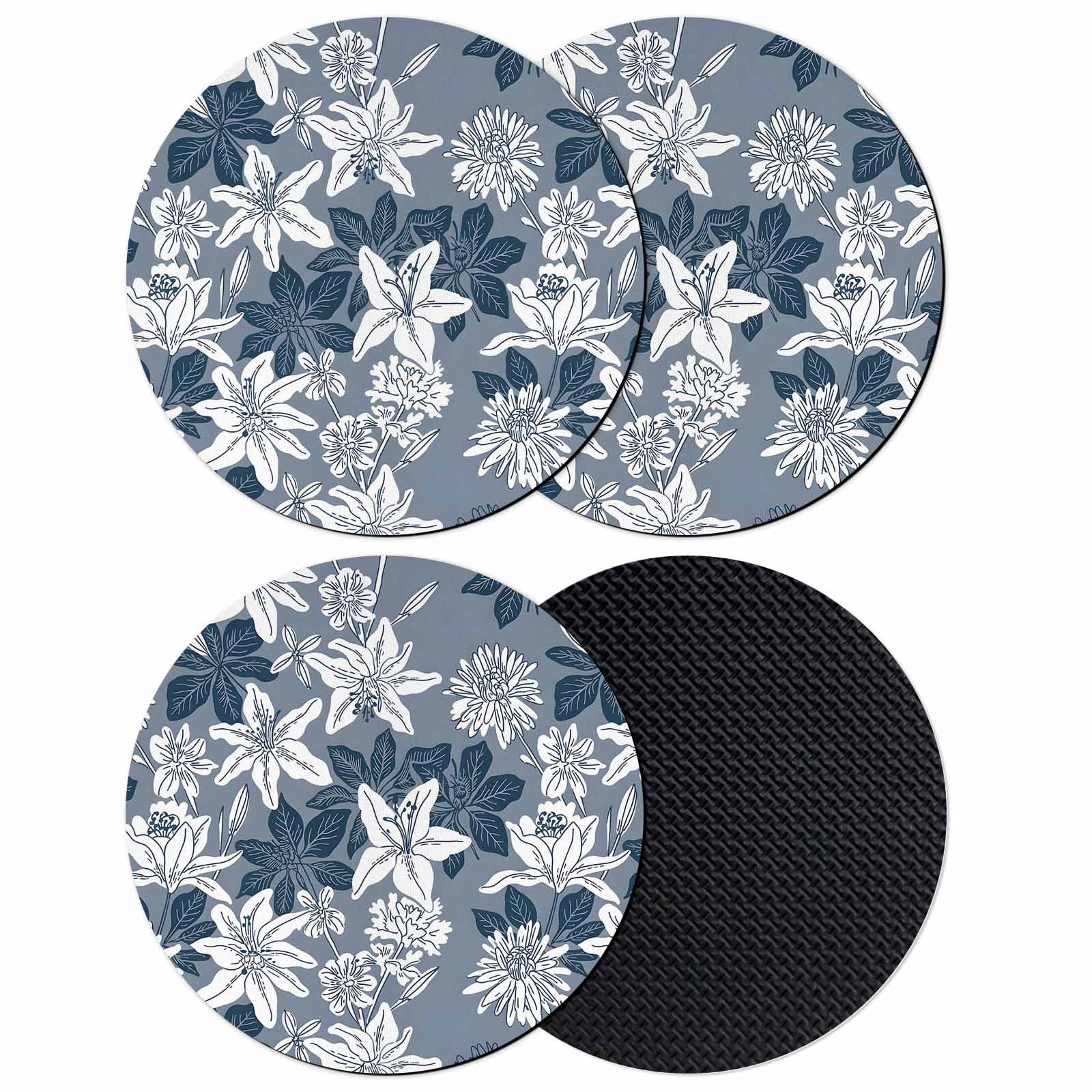 Blue White Flowers Coasters Set of 4, Absorbent Coasters for Drinks ...