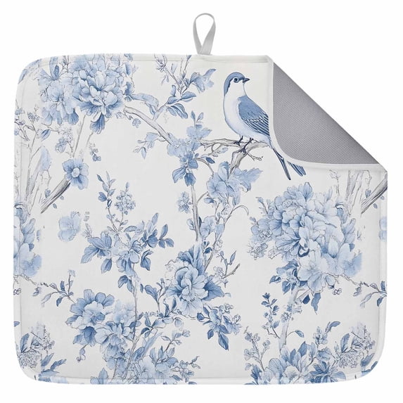 Blue White Flowers Dish Drying Mat for Kitchen Counter,Spring Summer ...