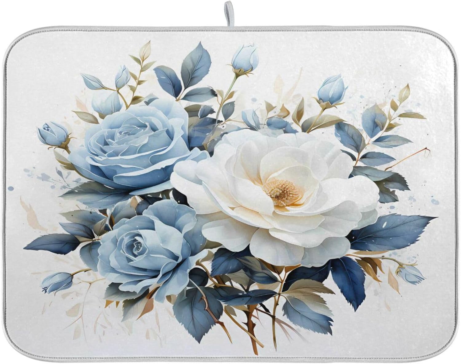 Blue White Flowers Dish Drying Mat for Kitchen Counter Absorbent Microfiber Small Drying Pad ...