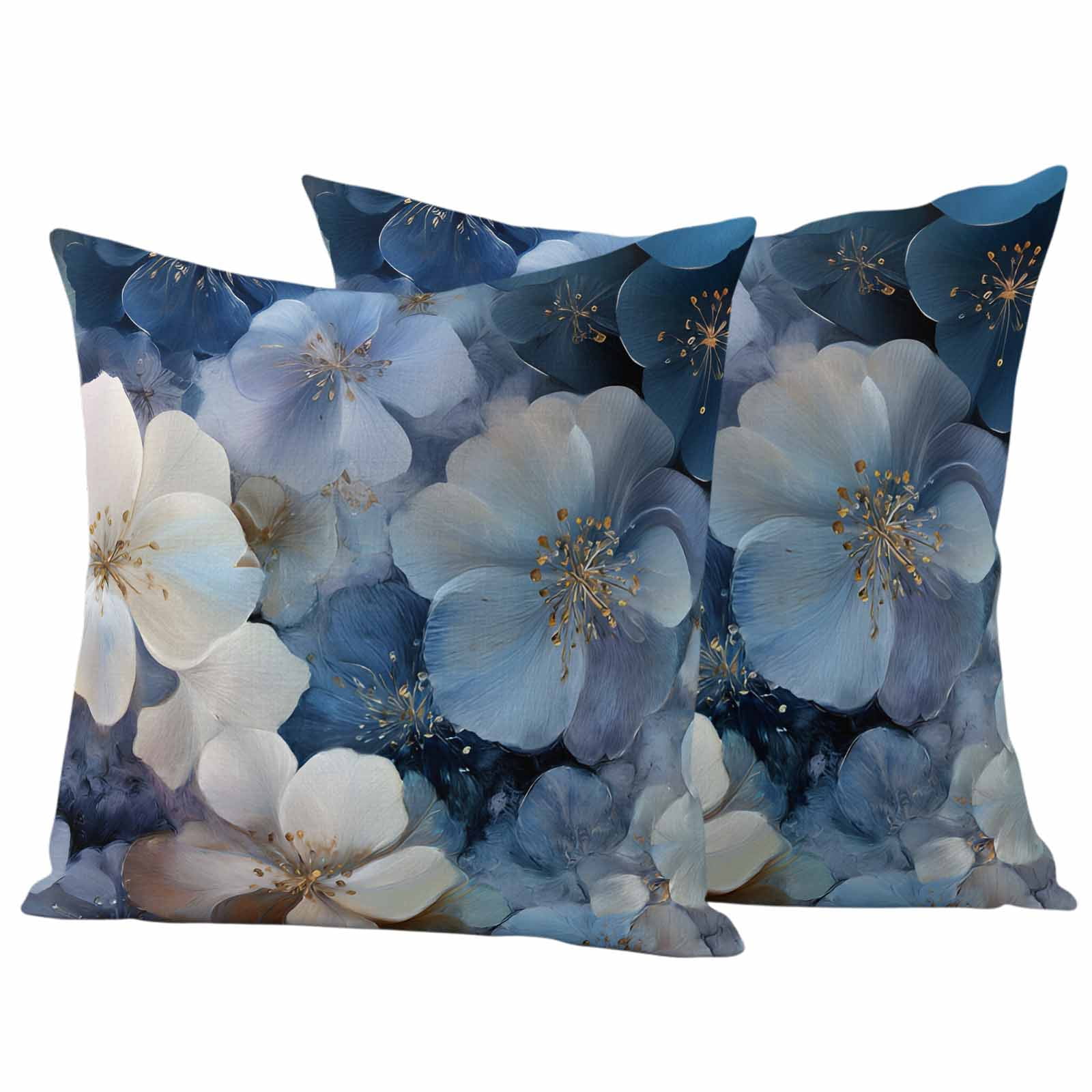 Blue White Flowers Outdoor Waterproof Pillow Covers, Vintage Elegant ...