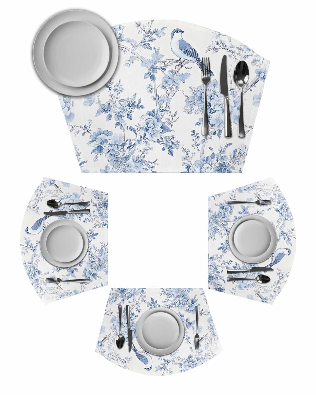 Blue White Flowers Round Placemats Set of 2, Spring Summer Floral ...