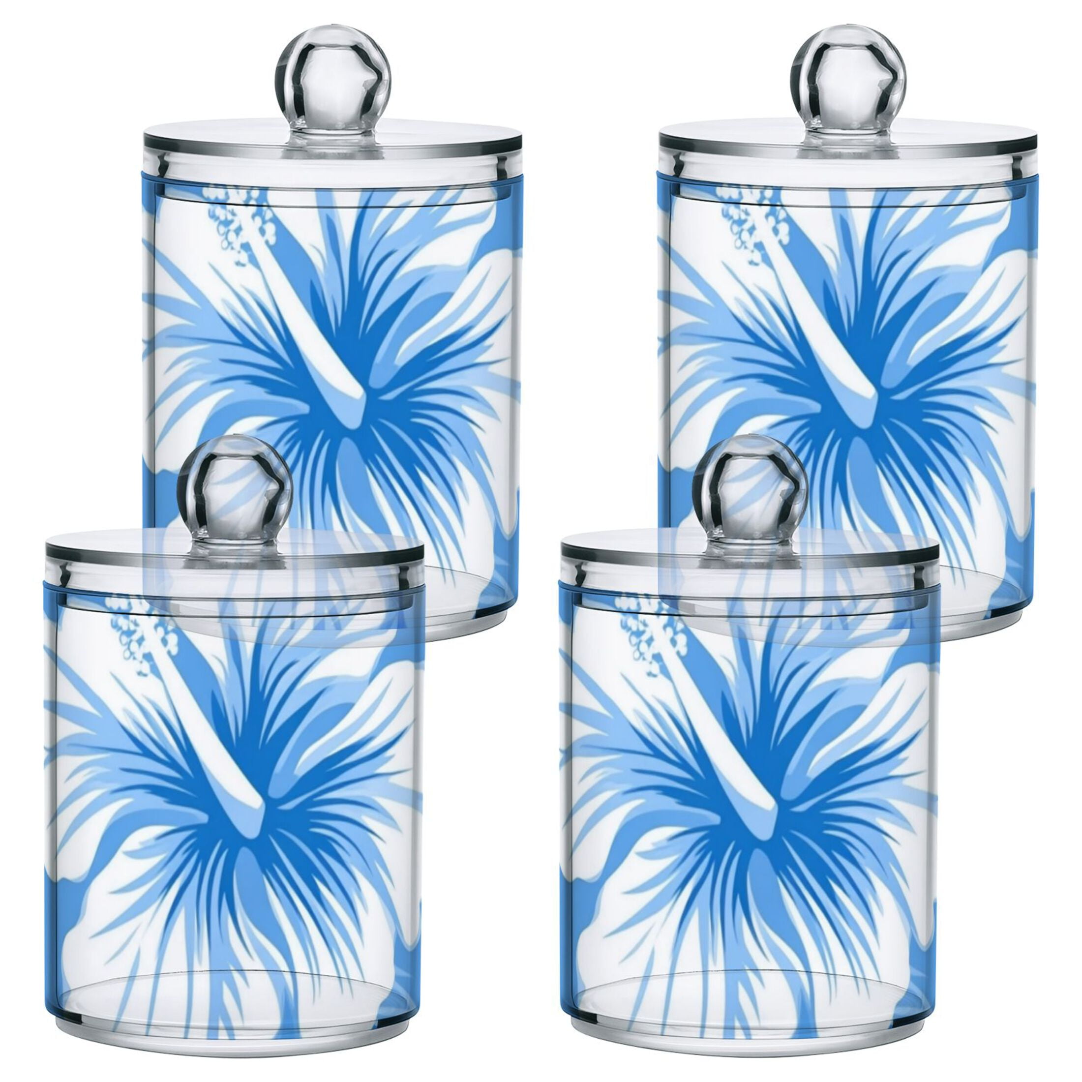 Blue White Flowers Tropical Hawaii Translucent Plastic Cans Storage ...