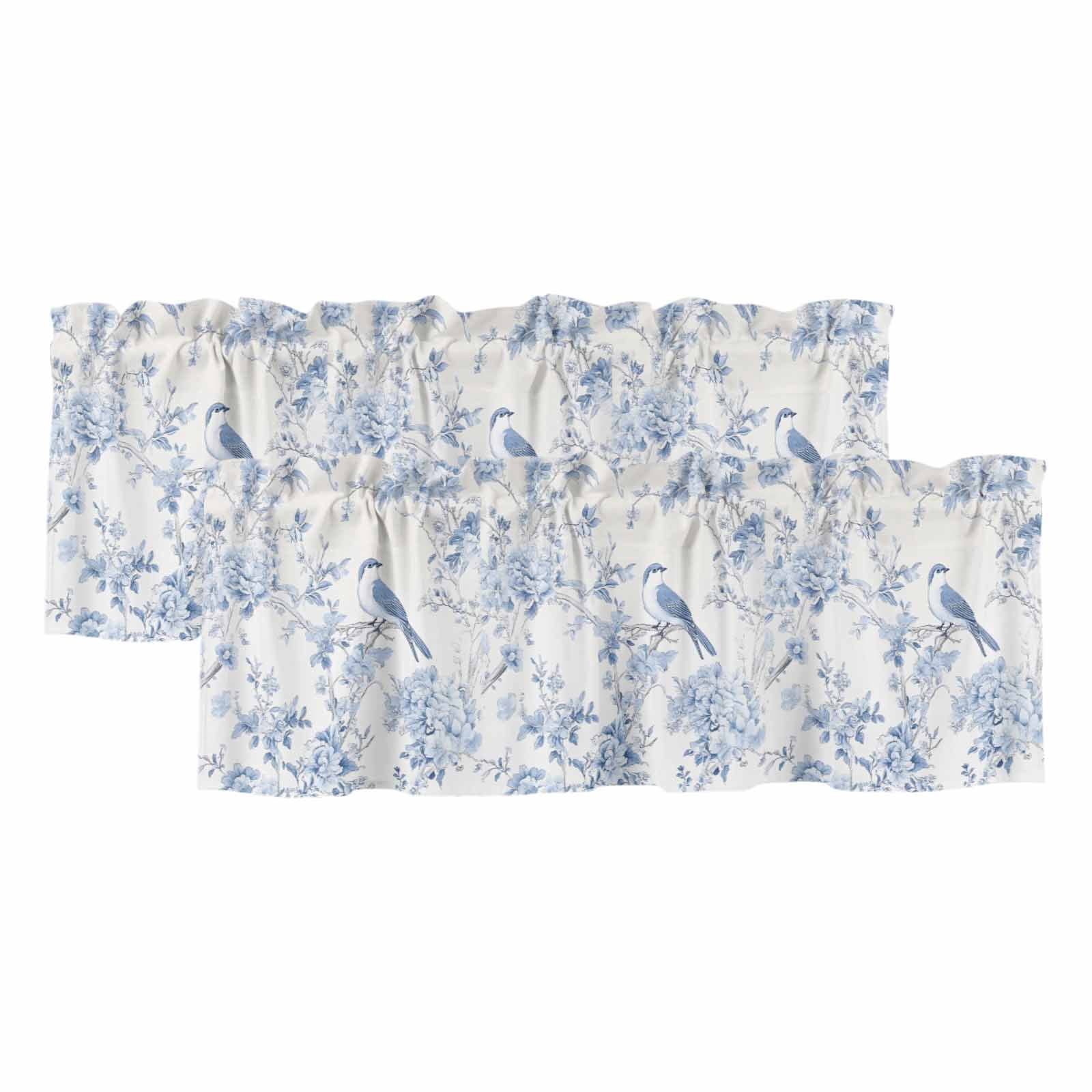 Blue White Flowers Valances for Windows, Decorative Rod Pocket Window ...