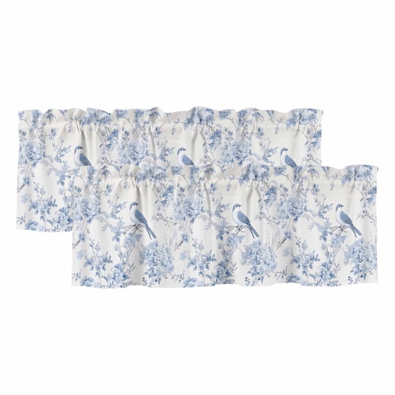 Blue White Flowers Valances for Windows, Decorative Rod Pocket Window ...