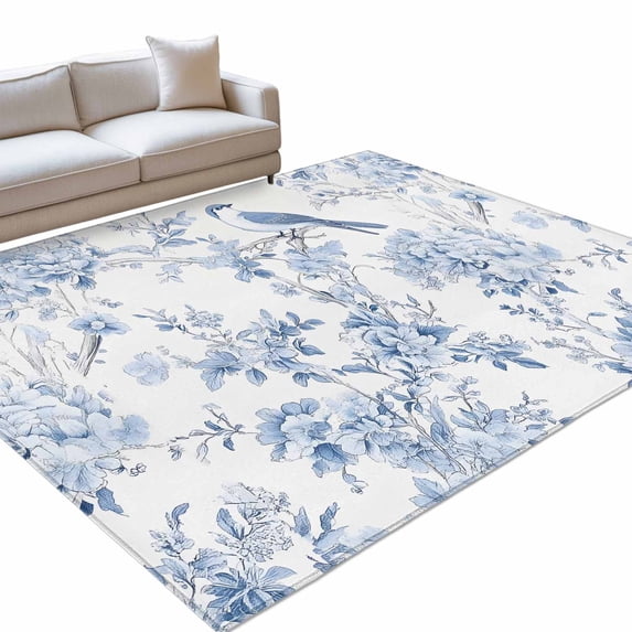 Blue White Flowers Washable Rug 5x7 Area Rug for Living Room Bedroom ...