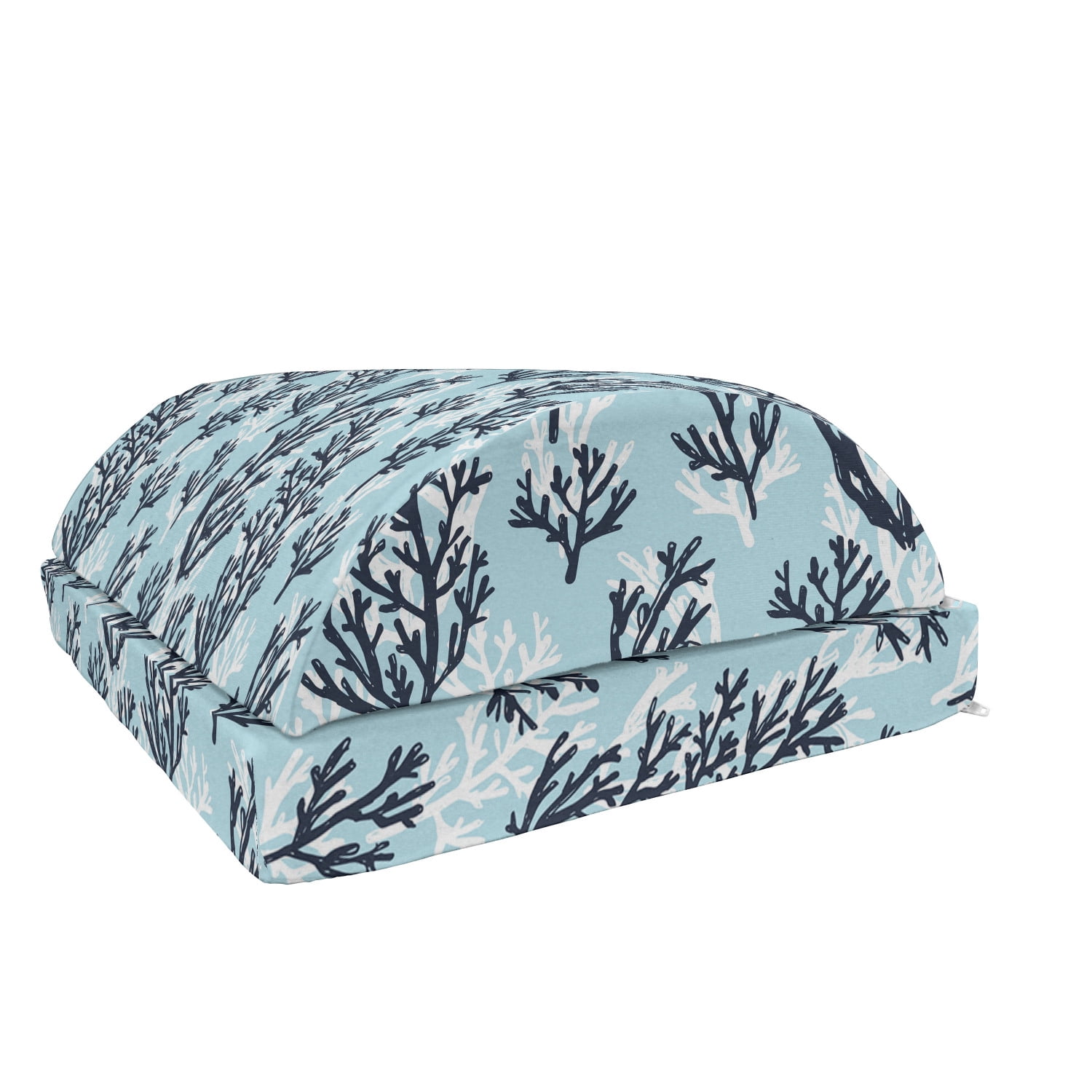 Blue and White Foot Rest, Hand Drawn Style Ocean Themed Pattern with ...