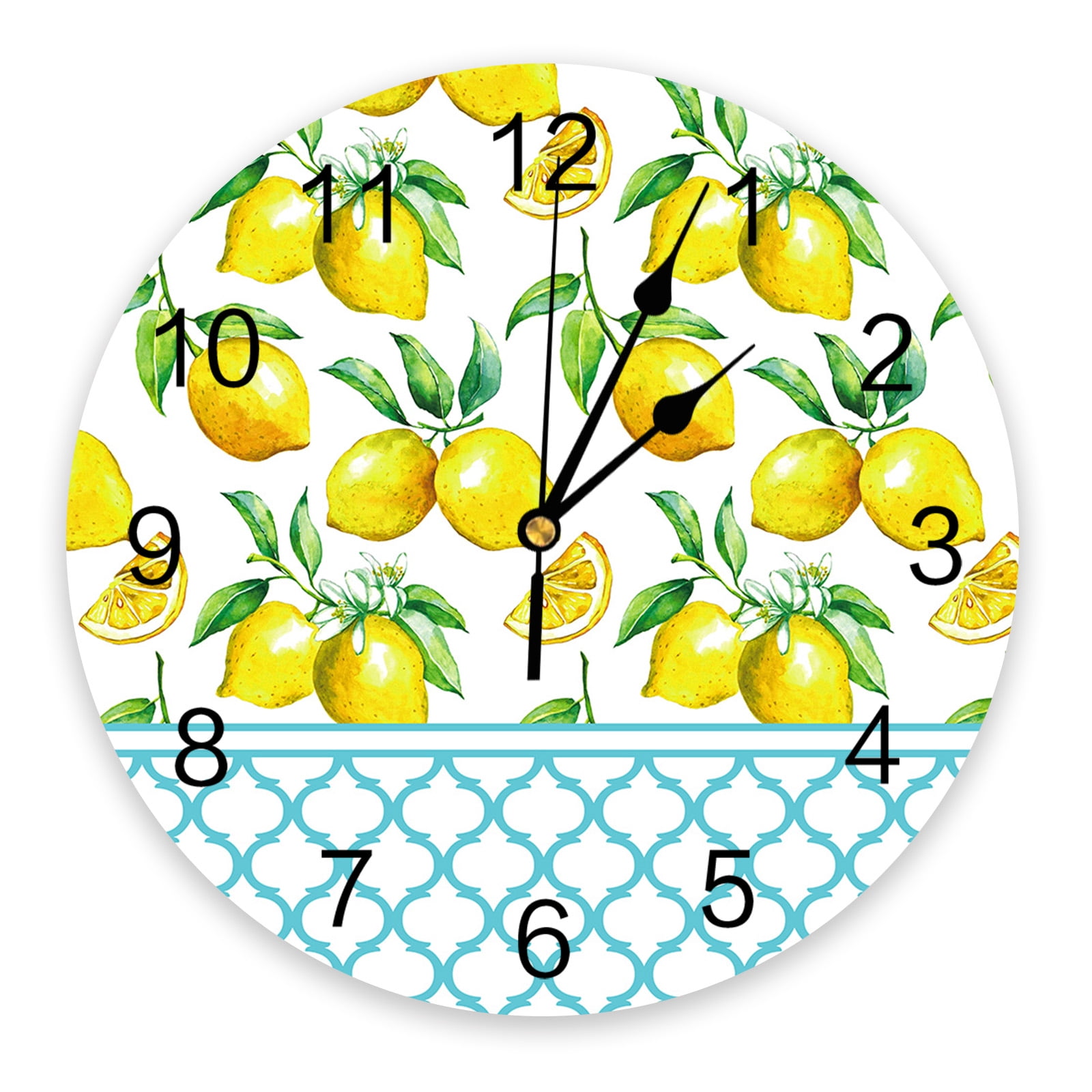 Blue White Geometic Round Wall Clock for Home r Living Room No Ticking ...