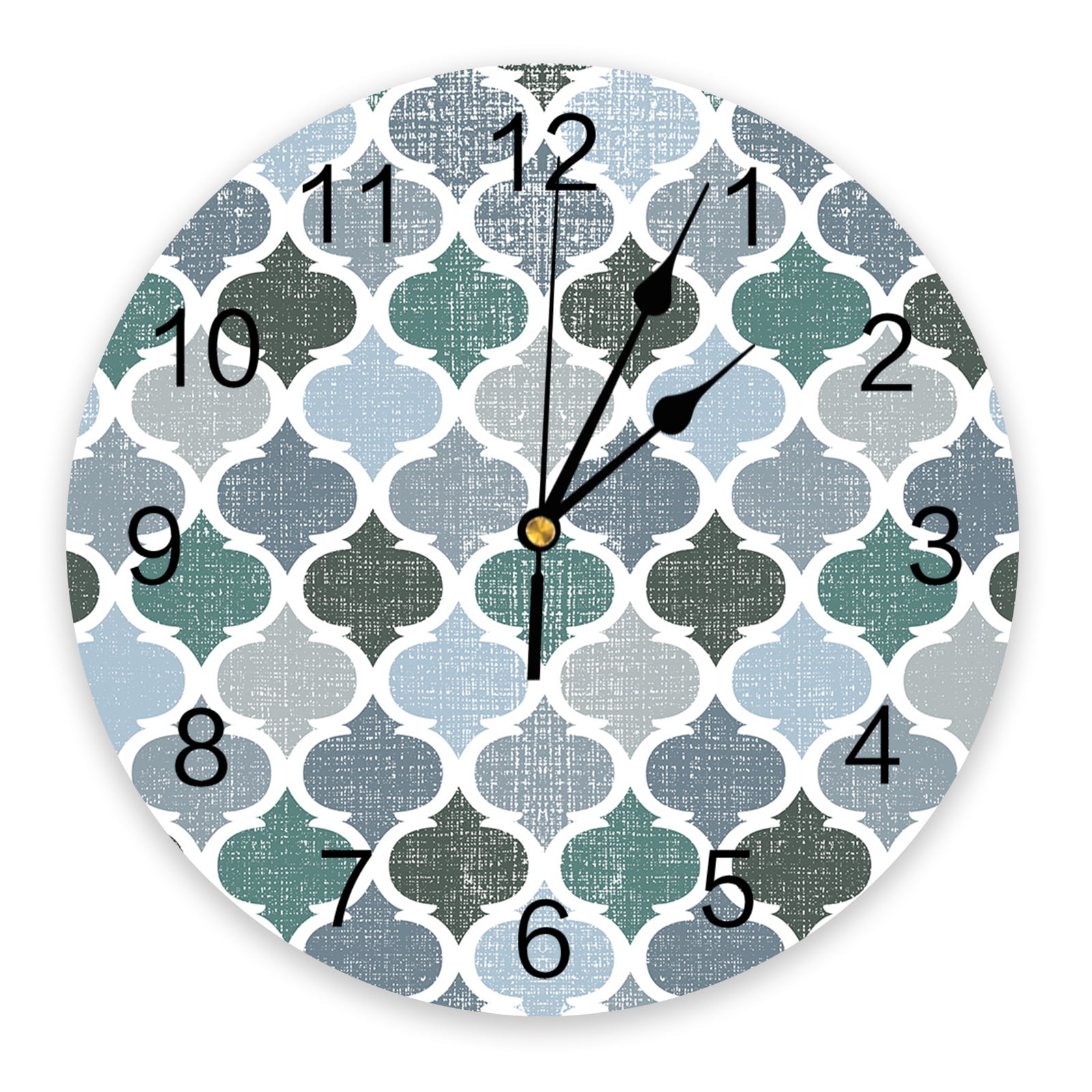 Blue White Geometic Round Wall Clock for Home r Living Room No Ticking ...