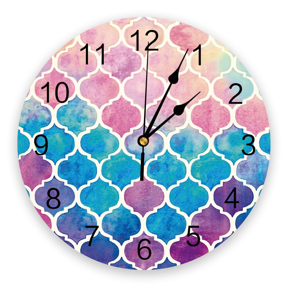 Blue White Geometic Round Wall Clock for Home r Living Room No Ticking ...