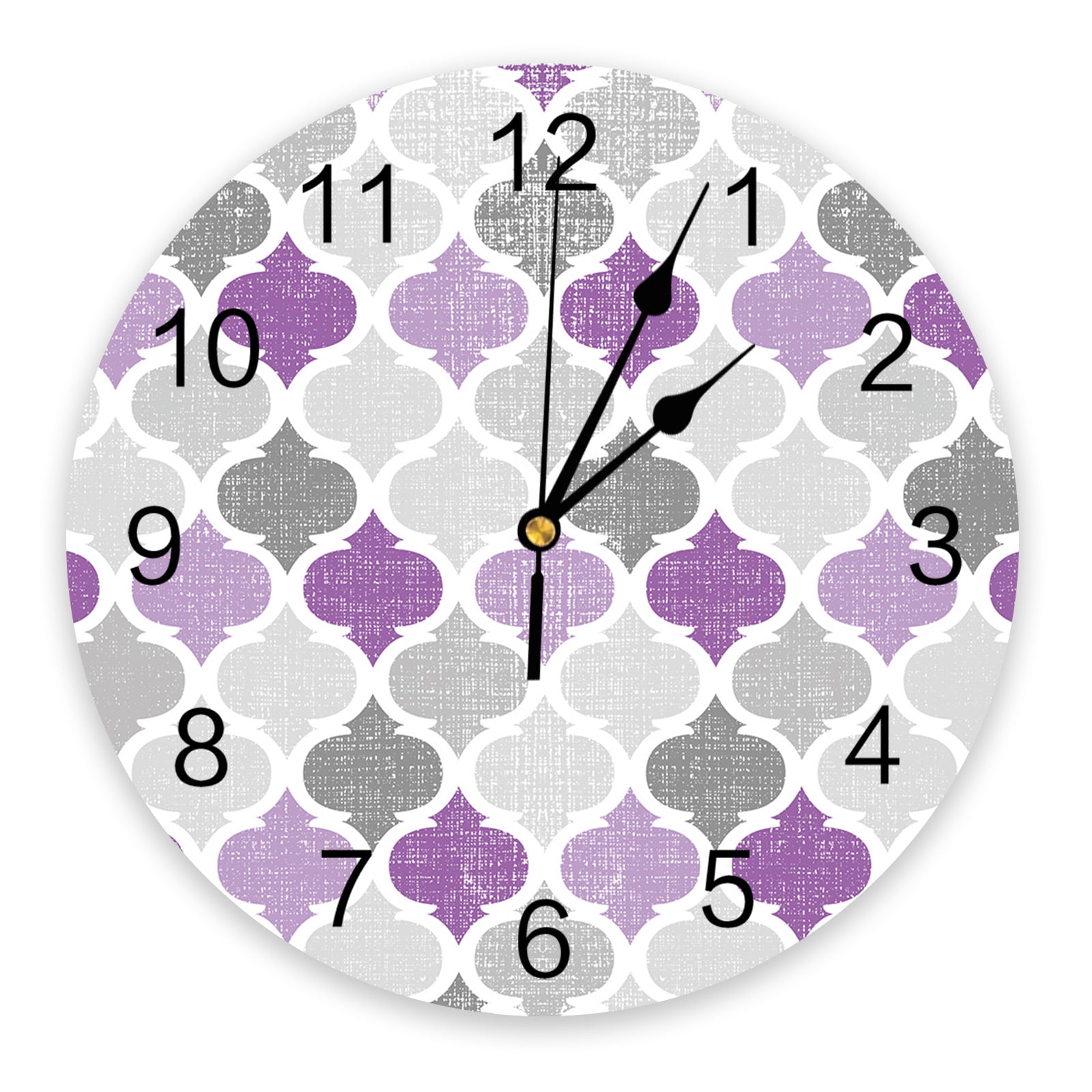 Blue White Geometic Round Wall Clock for Home r Living Room No Ticking ...
