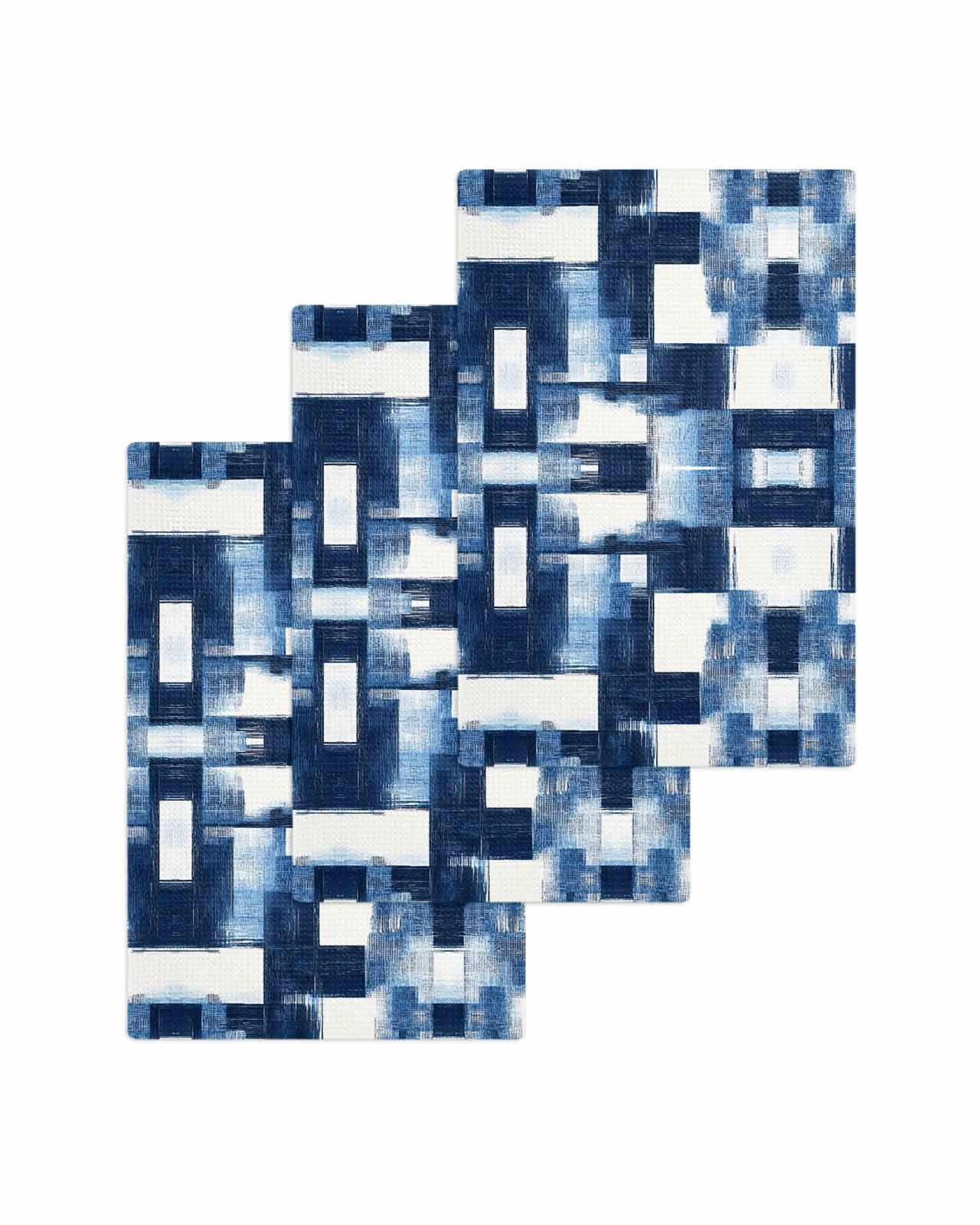 Blue White Geometric Kitchen Dish Towels for Drying Dishes Set of 3 ...