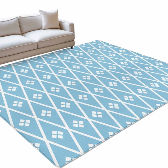 Blue and White Geometric Large Area Rugs 8x10ft Minimalist Argyle ...